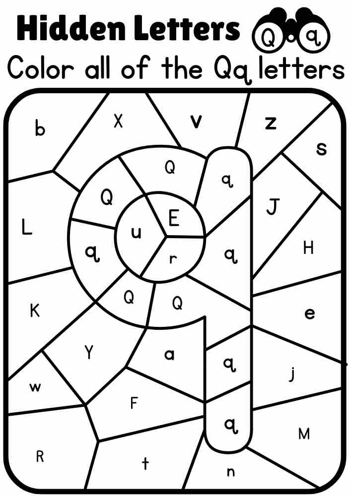 q Lower Case Letter. Color all of the Qq letters and find the hidden ...