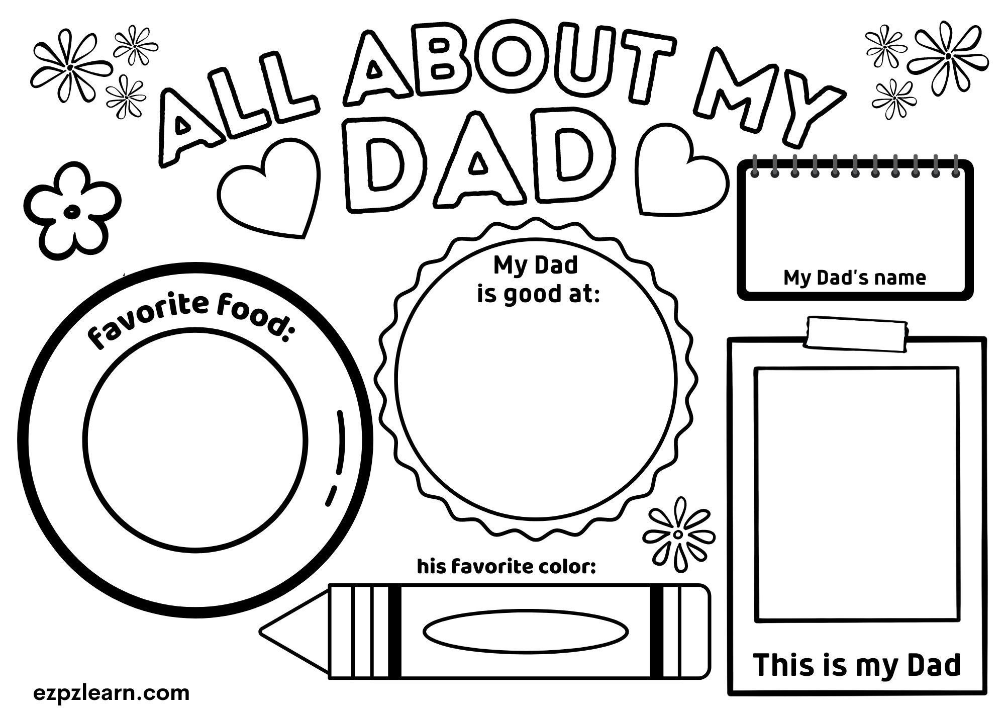 All About My Dad Father's Day Activity free PDF Download - Ezpzlearn.com