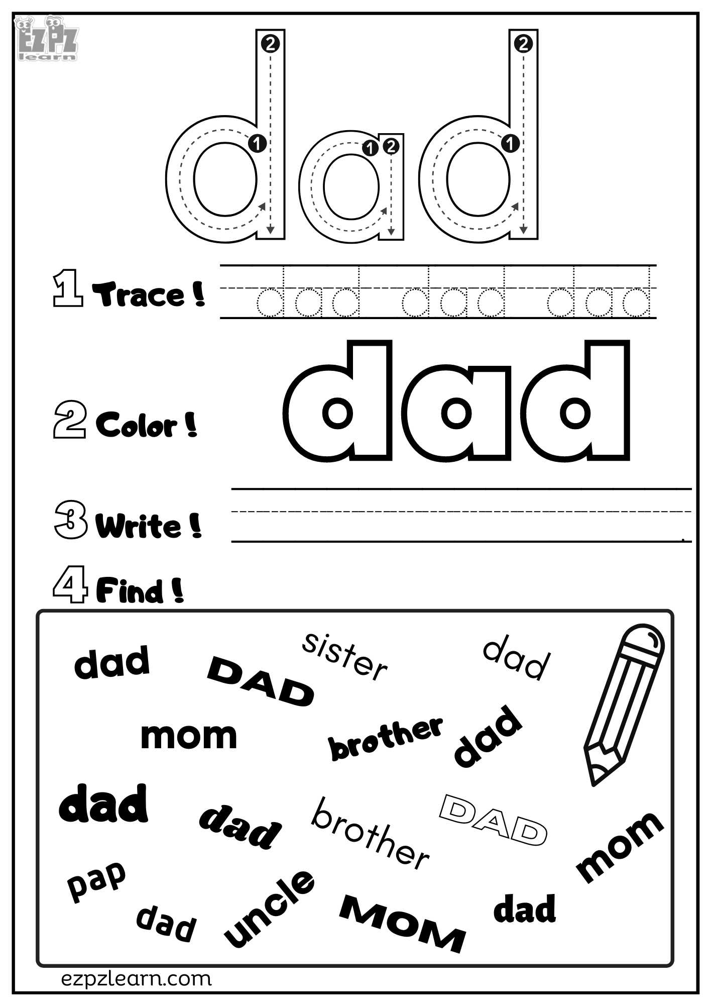 Father's Day Tracing Activity for Kids free PDF Download - Ezpzlearn.com