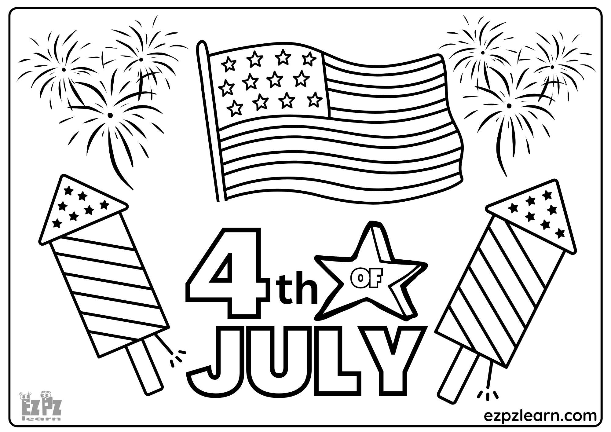 4th of July Independence Day Coloring Page 1 - Ezpzlearn.com