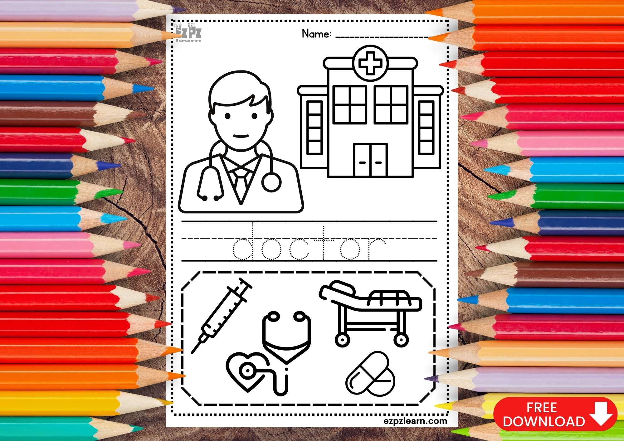 Doctor Coloring and Trace the Word Page - Ezpzlearn.com