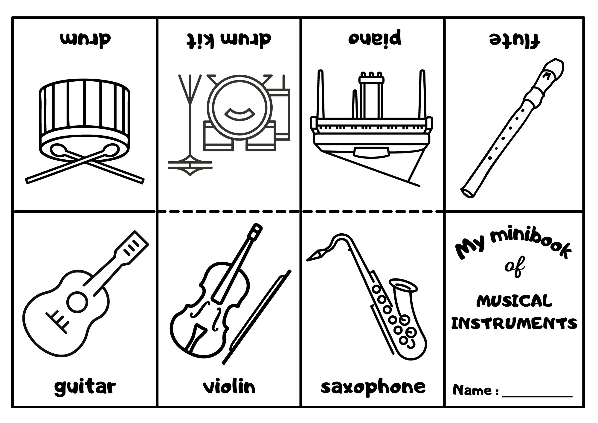 Musical Instruments Mini Coloring Book - Ezpzlearn.com