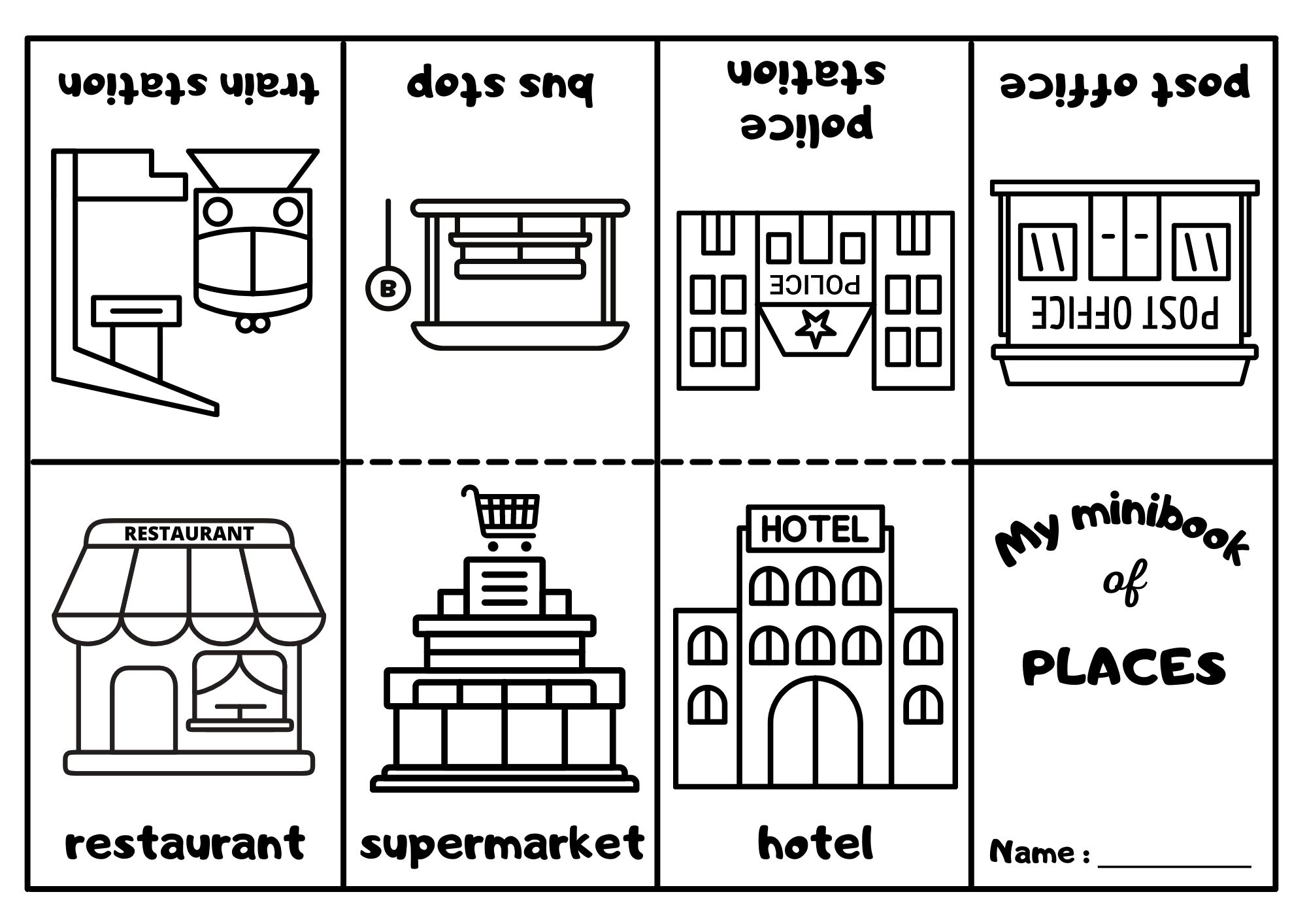 Places in the City Mini Coloring Book 2 - Ezpzlearn.com