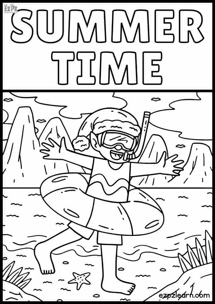 Summer Time Interactive Coloring Page. At the Beach. Color Online ...