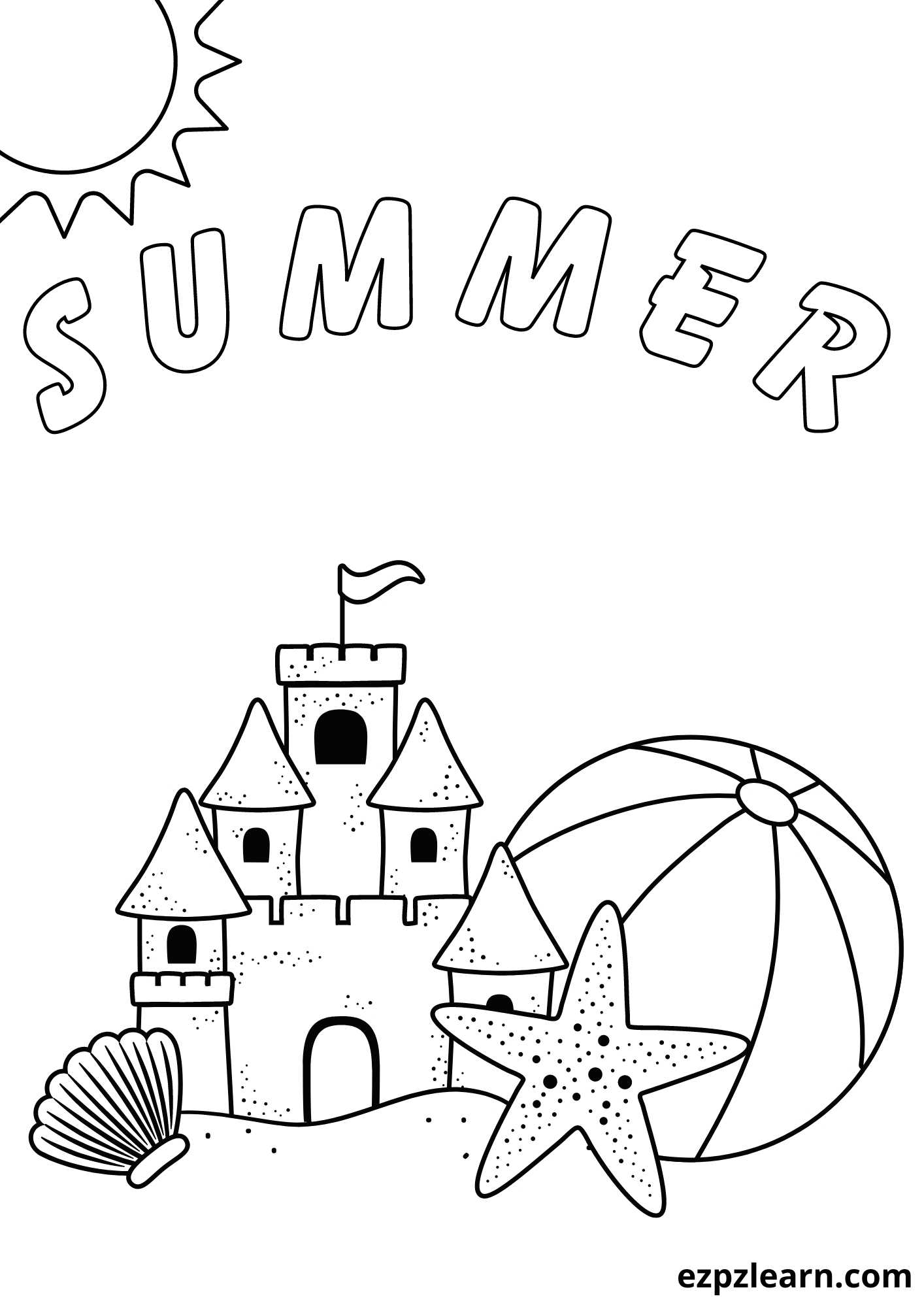 Summer and beach coloring page 3 Free PDF Download - Ezpzlearn.com