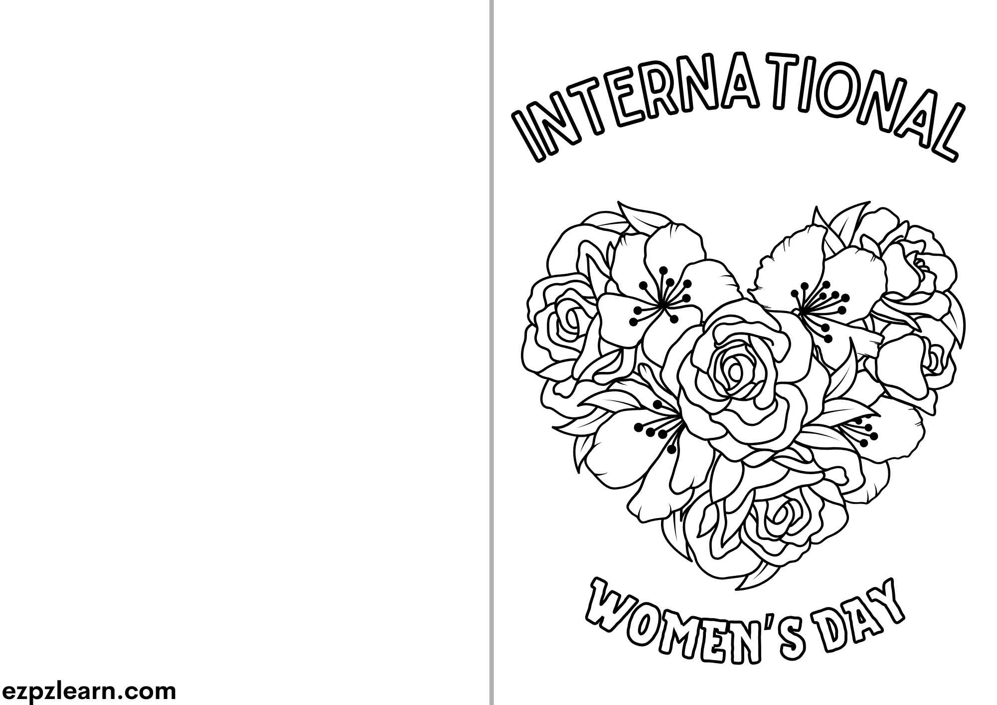 International Women's Day Coloring with Flowers in the Shape of a Heart ...