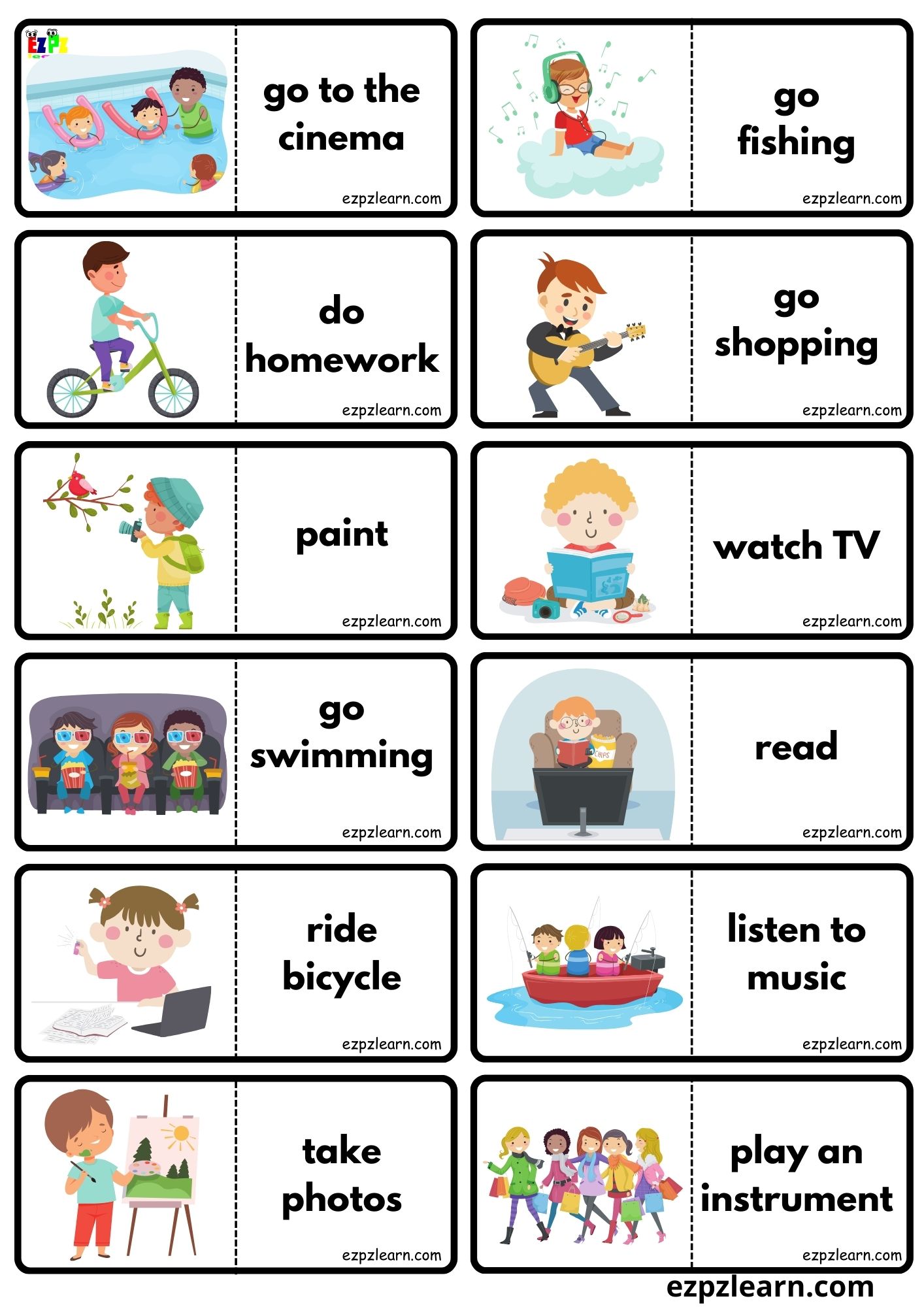 Free time Activities - Ezpzlearn.com