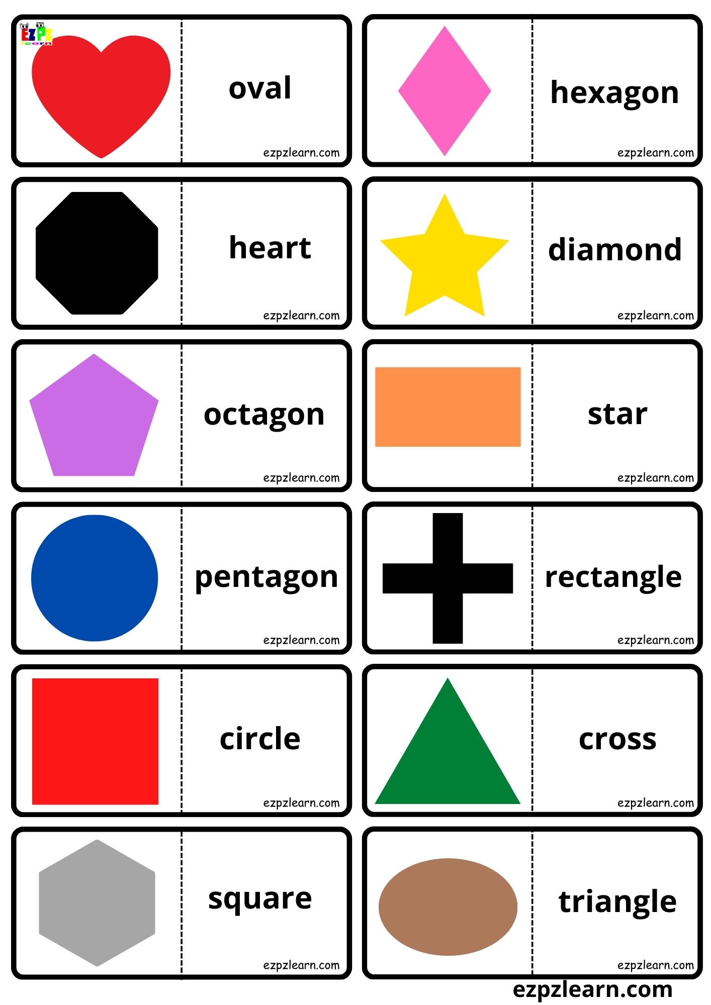 Shapes Vocabulary Dominoes Matching Game for Kids and English Language ...