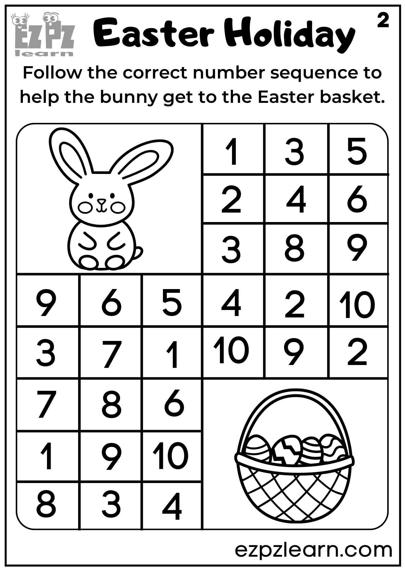 Follow the Numbers Easter Holiday Maze - Ezpzlearn.com