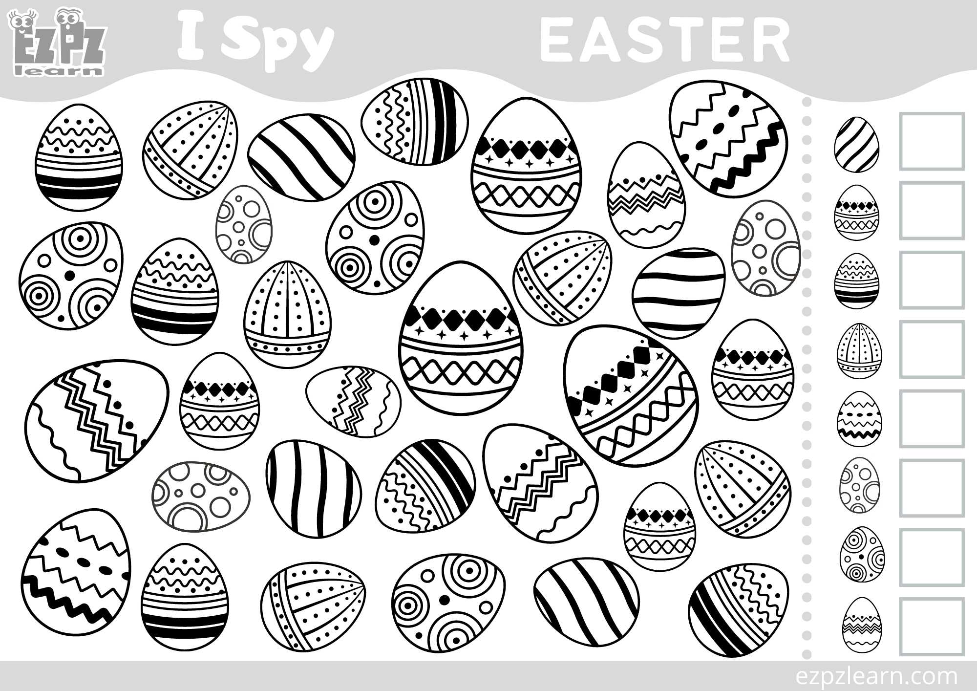 Easter Egg Color and Find I Spy - Ezpzlearn.com