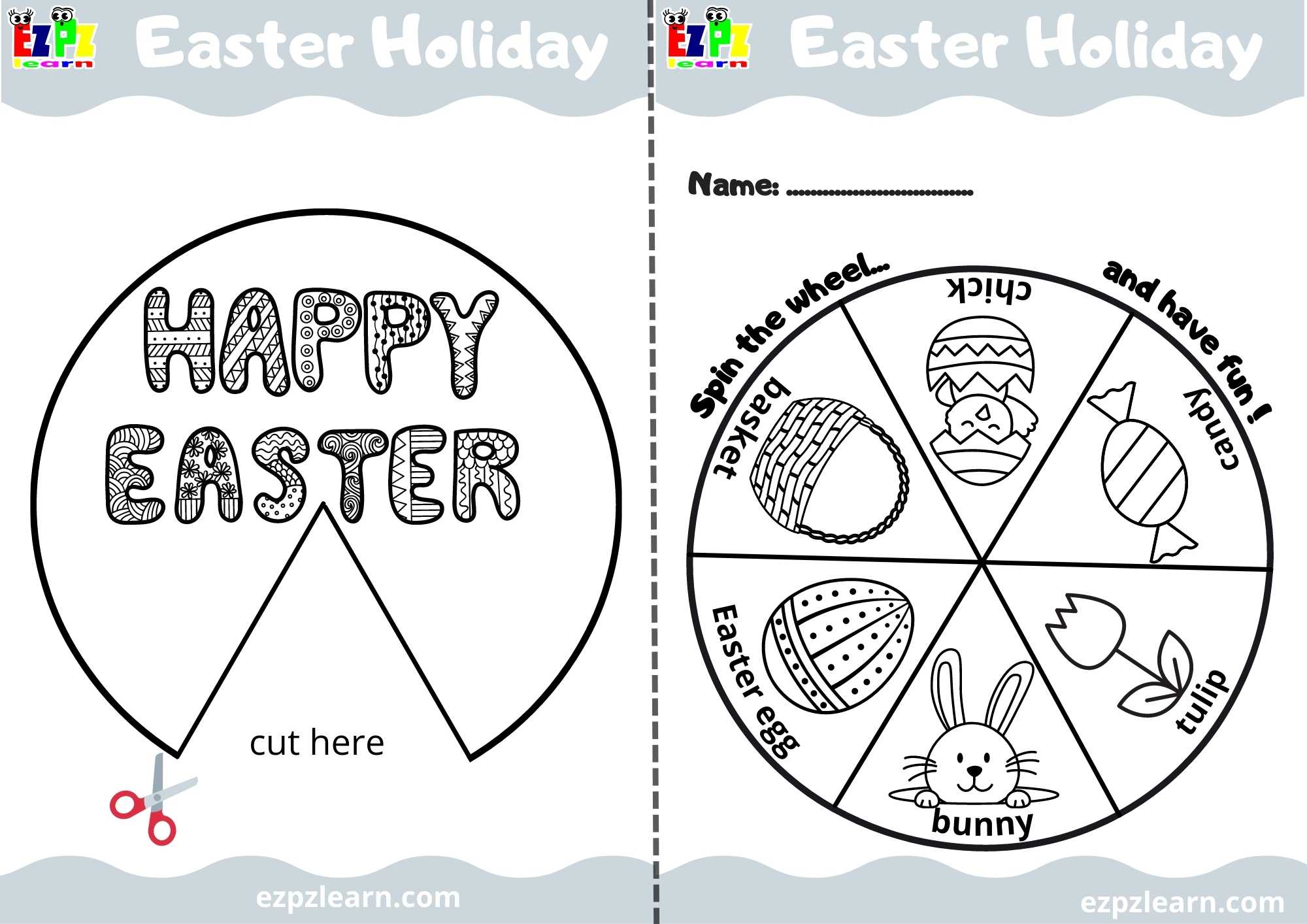 Easter Holiday Color and Spin the Wheel - Ezpzlearn.com
