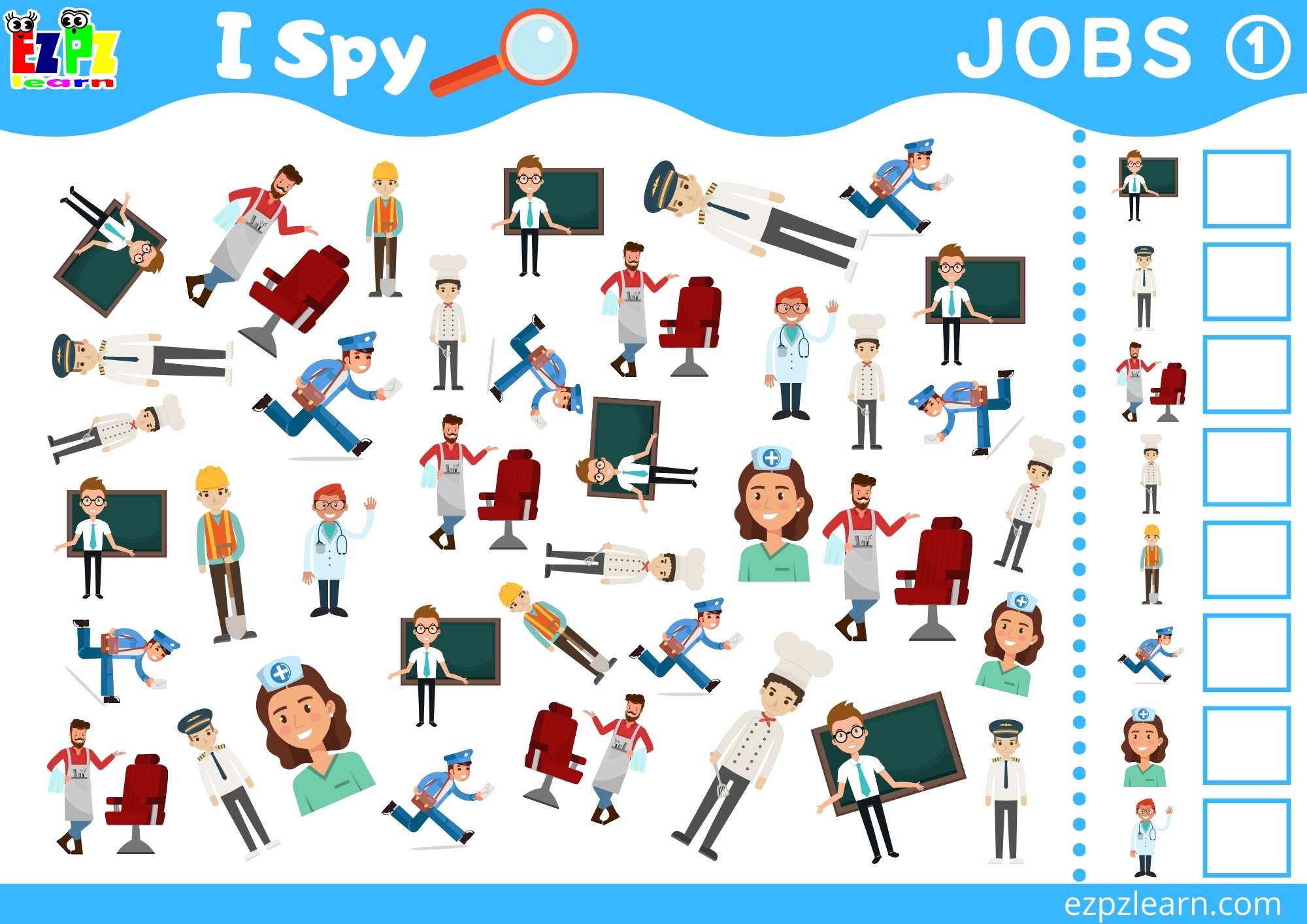 Jobs 1 Topic I Spy Game for kids Free PDF Download - Ezpzlearn.com