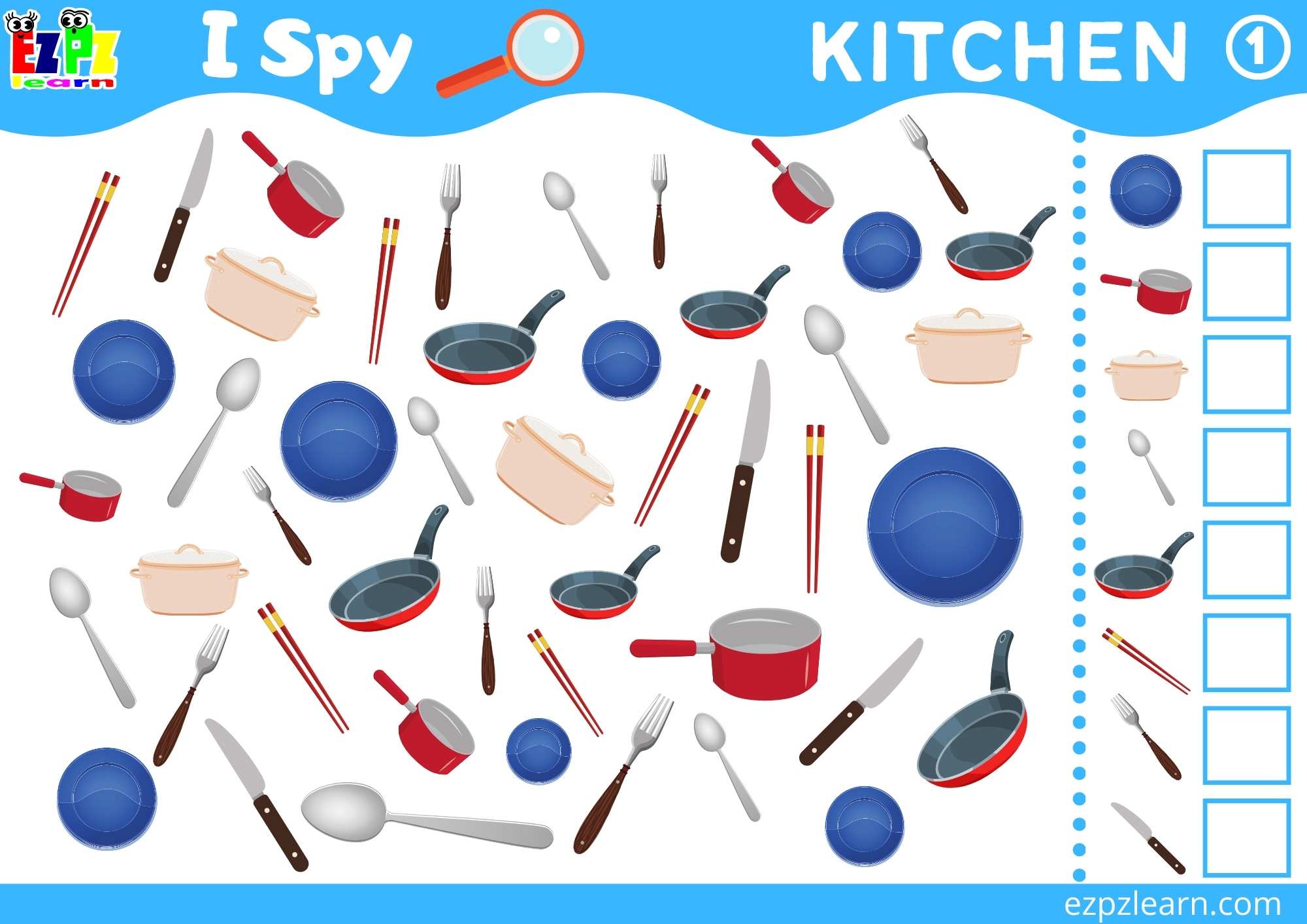 Kitchen 1 Topic I Spy Game for kids Free PDF Download - Ezpzlearn.com