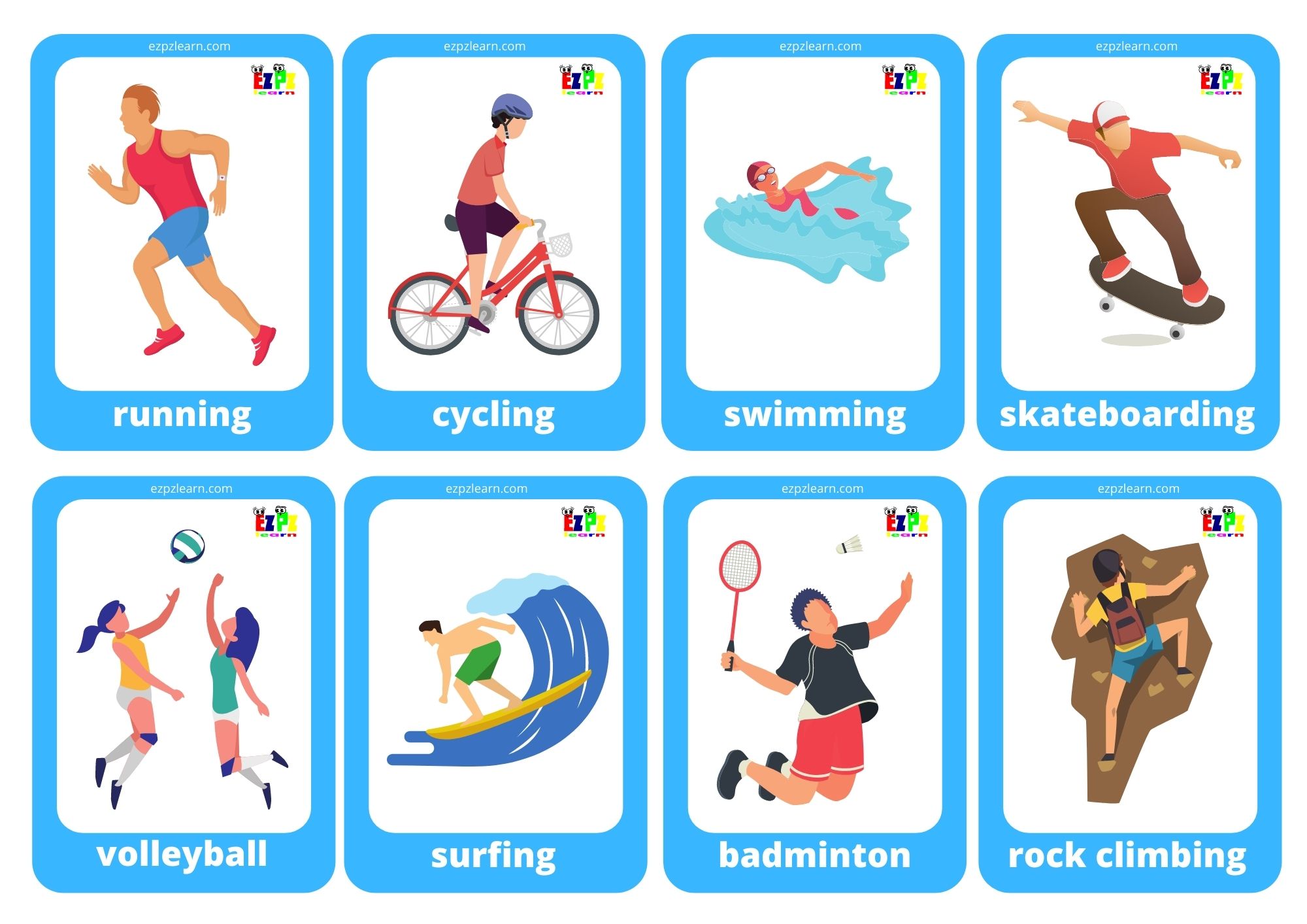 Sports Game Cards / Mini Flashcards - Ezpzlearn.com