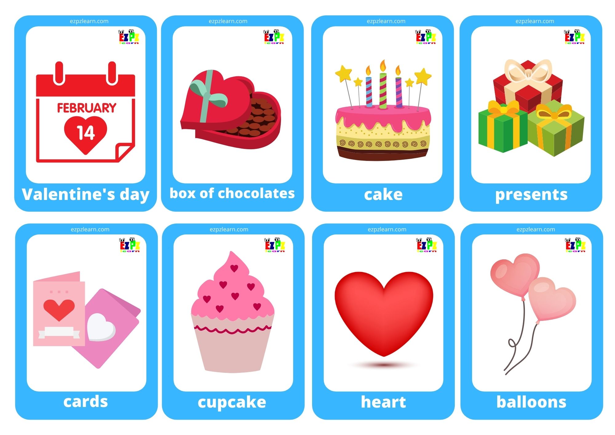 Valentine's Game Cards / Mini Flashcards - Ezpzlearn.com