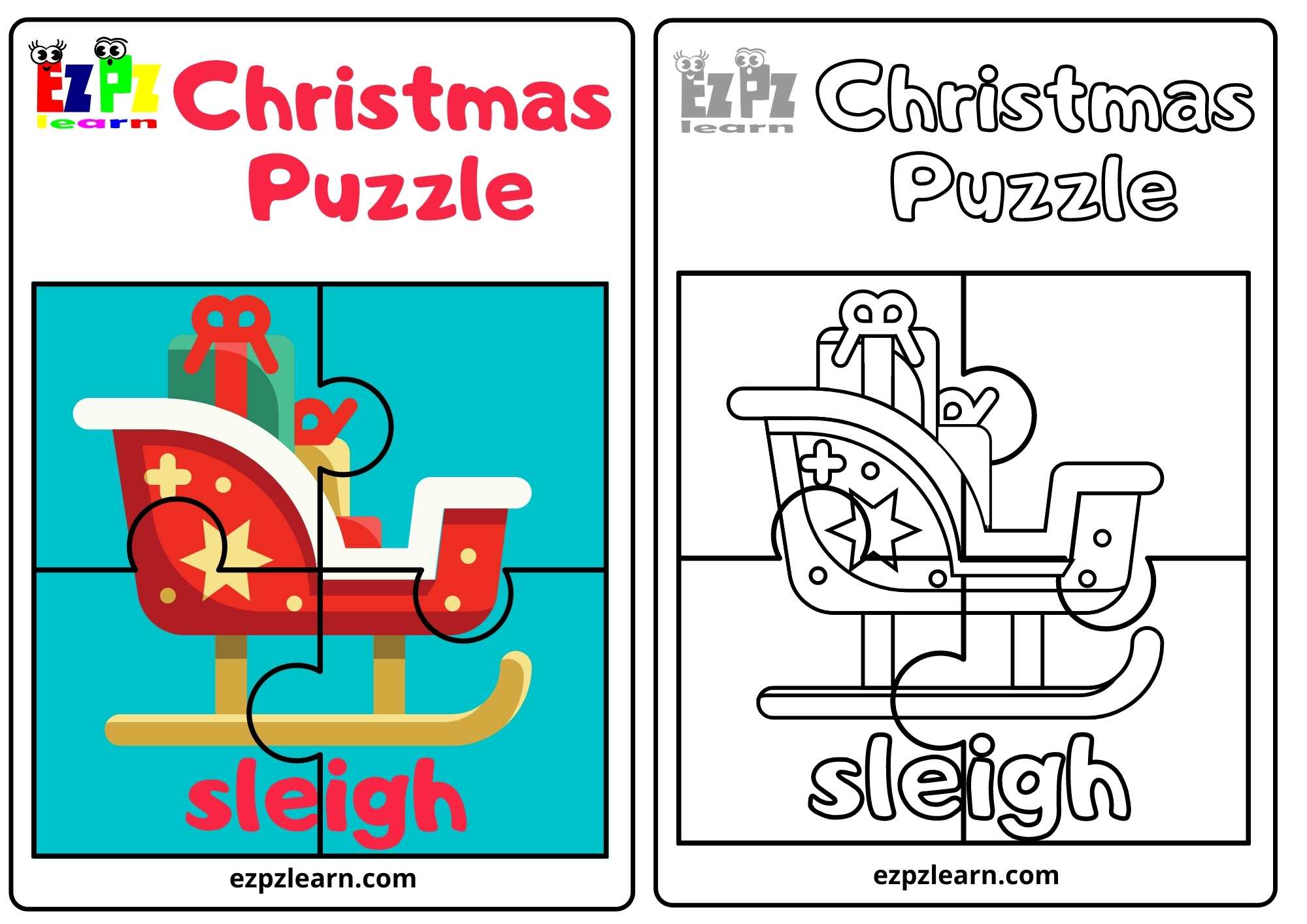Sleigh Christmas Puzzle - Ezpzlearn.com