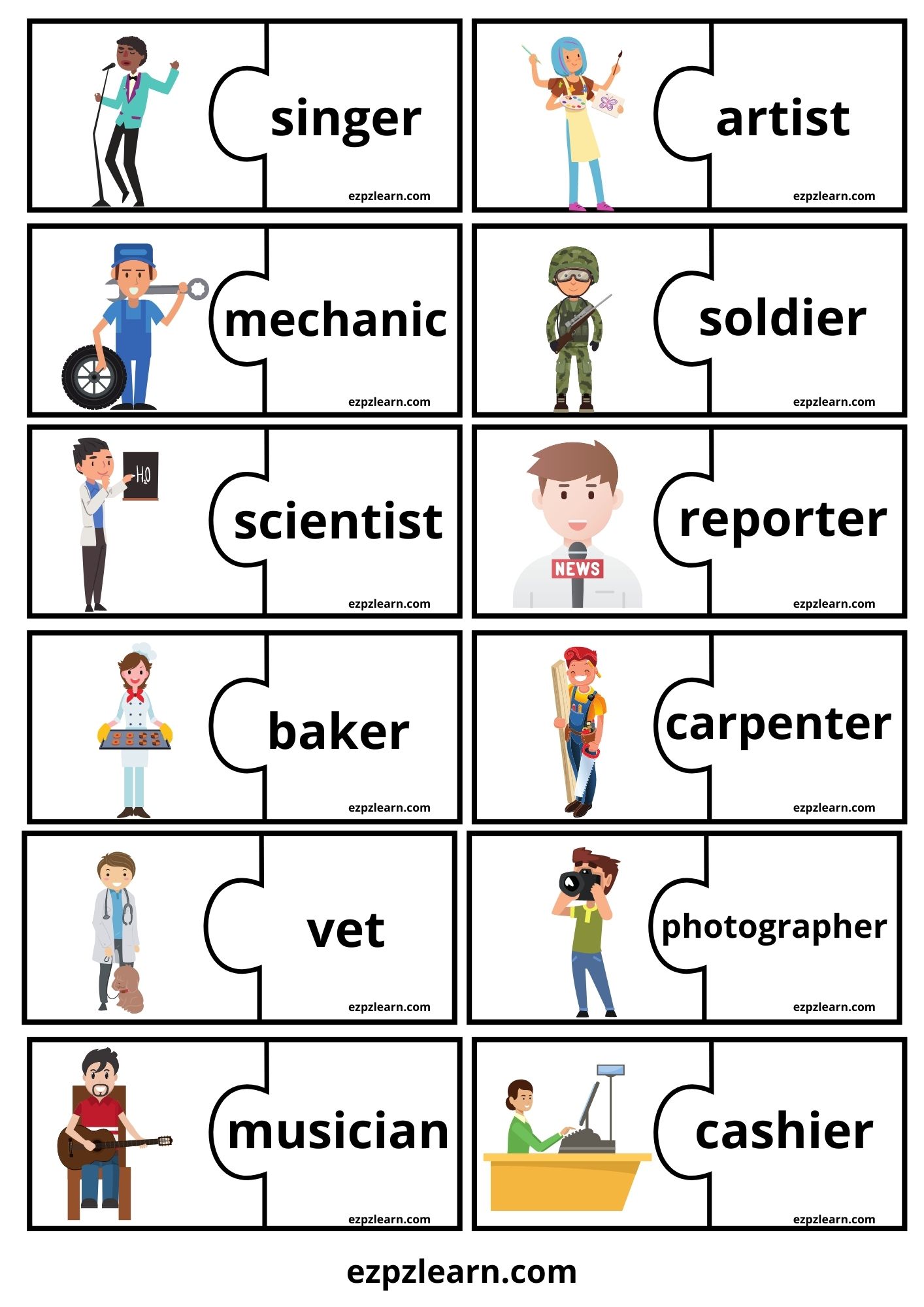Jobs 2 Word Match Game - Ezpzlearn.com