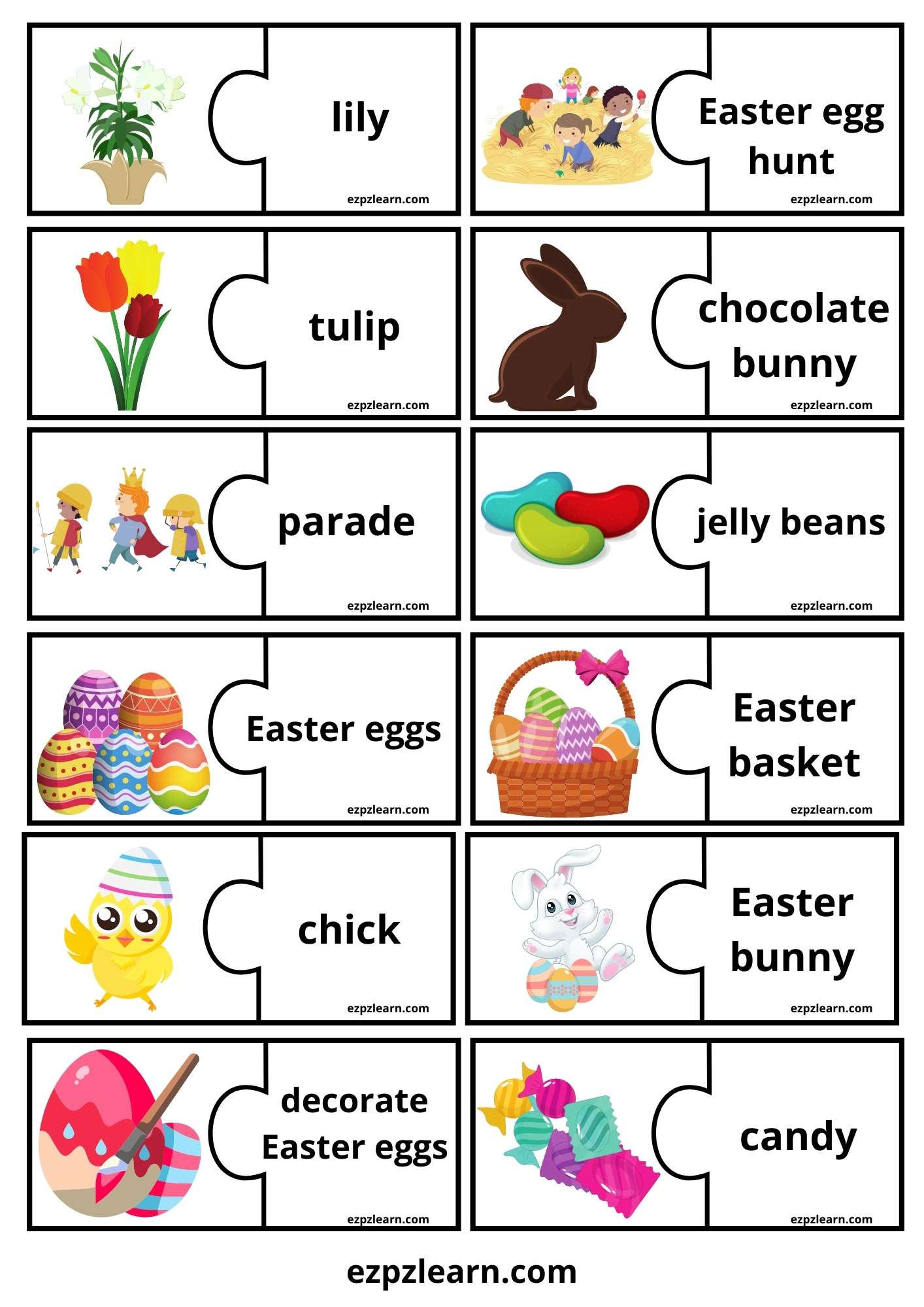 Easter puzzle match game - Ezpzlearn.com