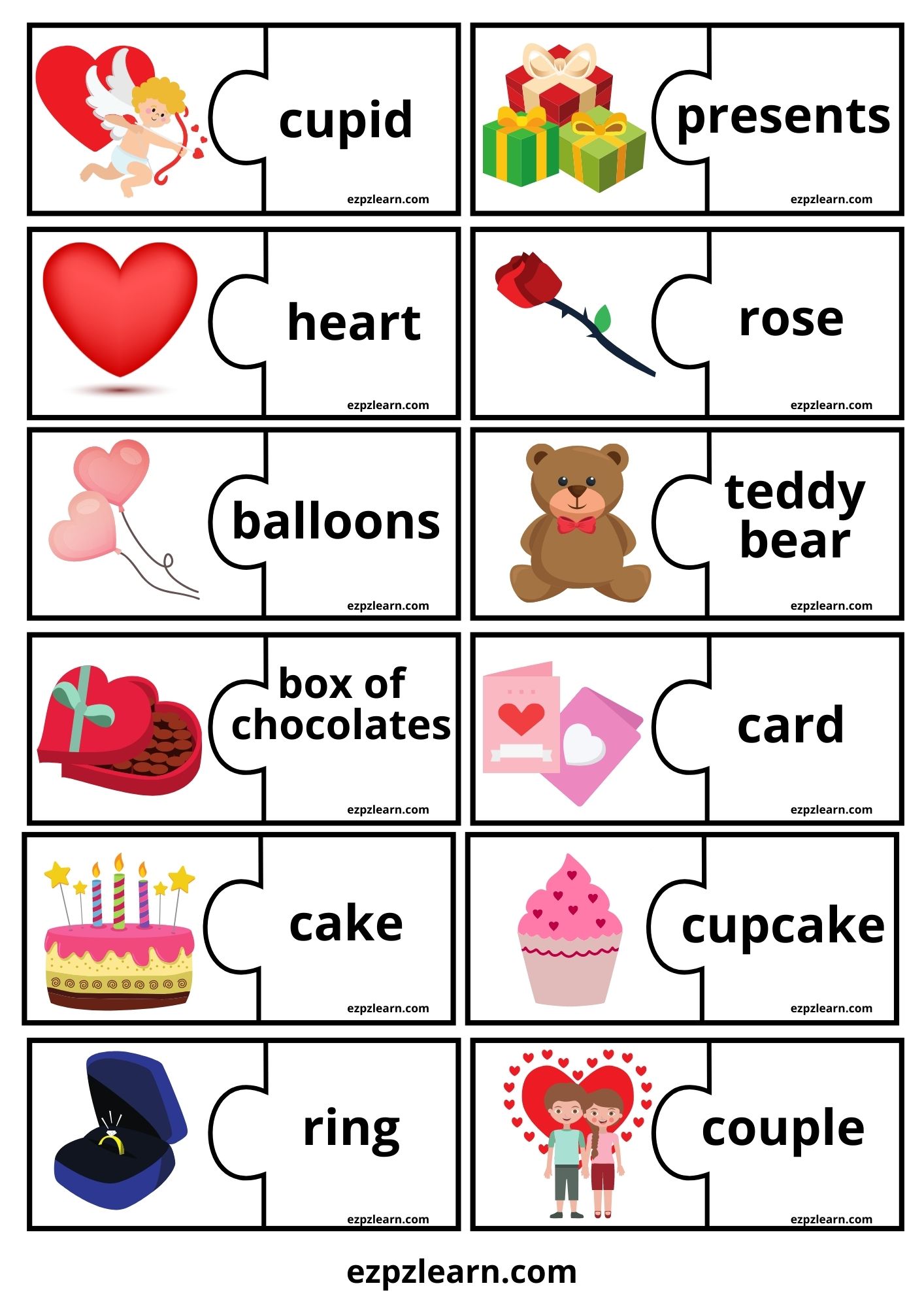 Valentine's Day Word Match Game - Ezpzlearn.com