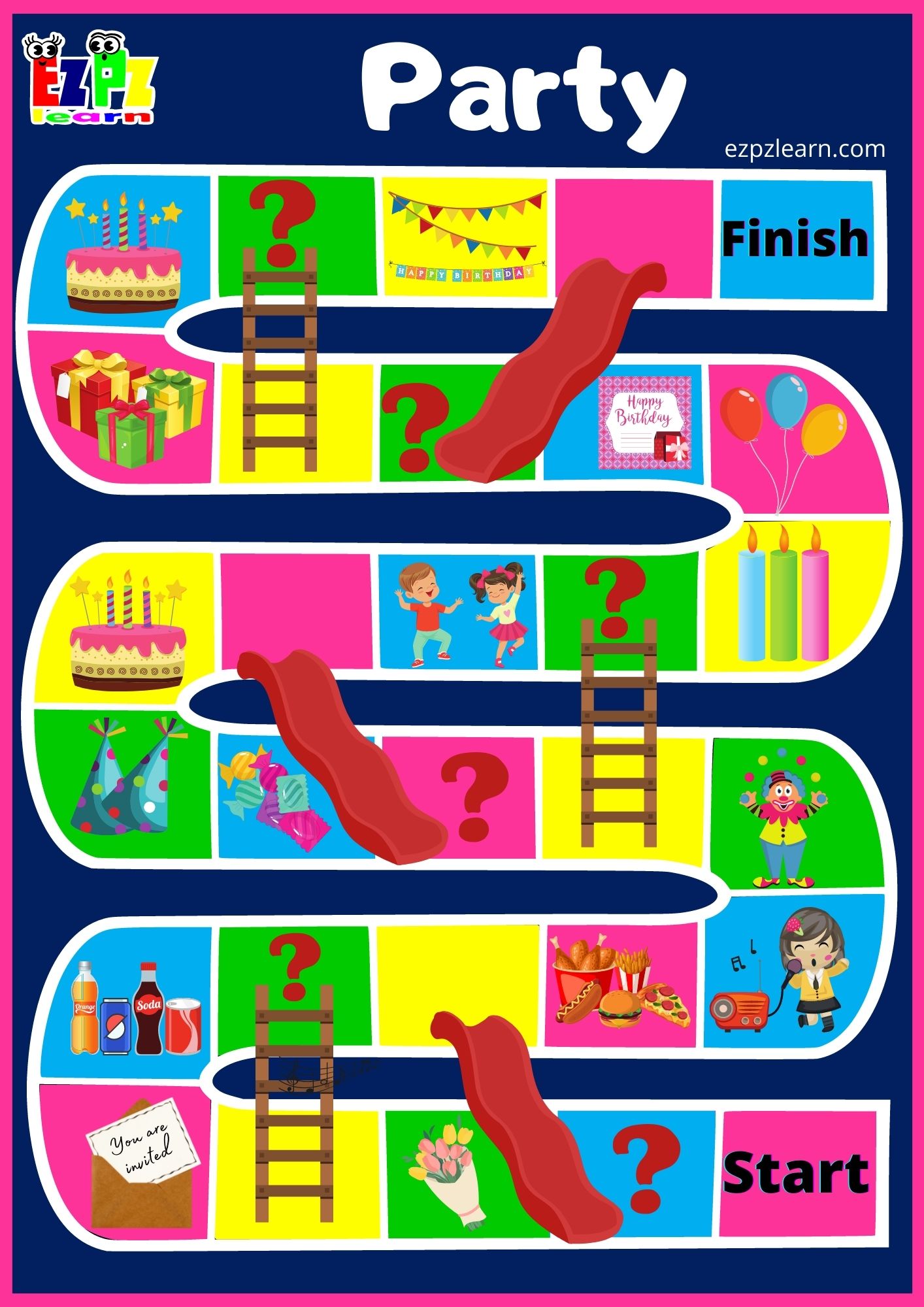 Party Slides and Ladders Game - Ezpzlearn.com