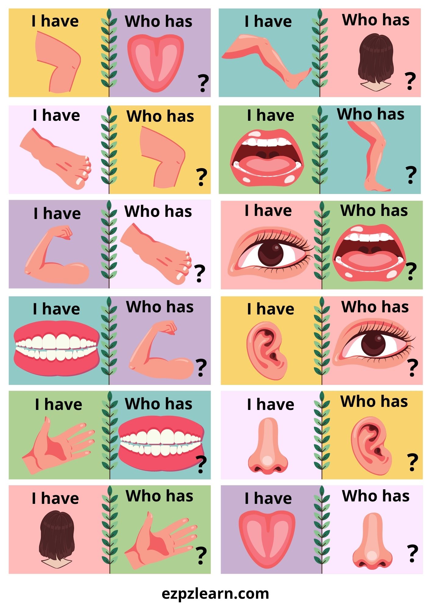 Body I have Who has Game - Ezpzlearn.com