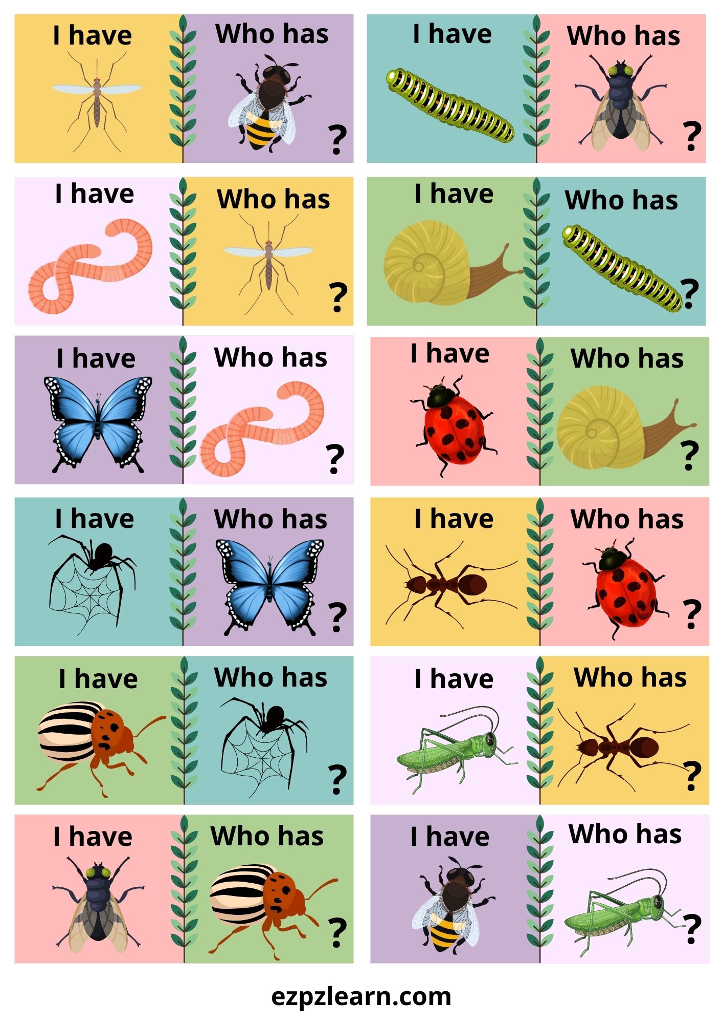 Insects Bugs - Ezpzlearn.com