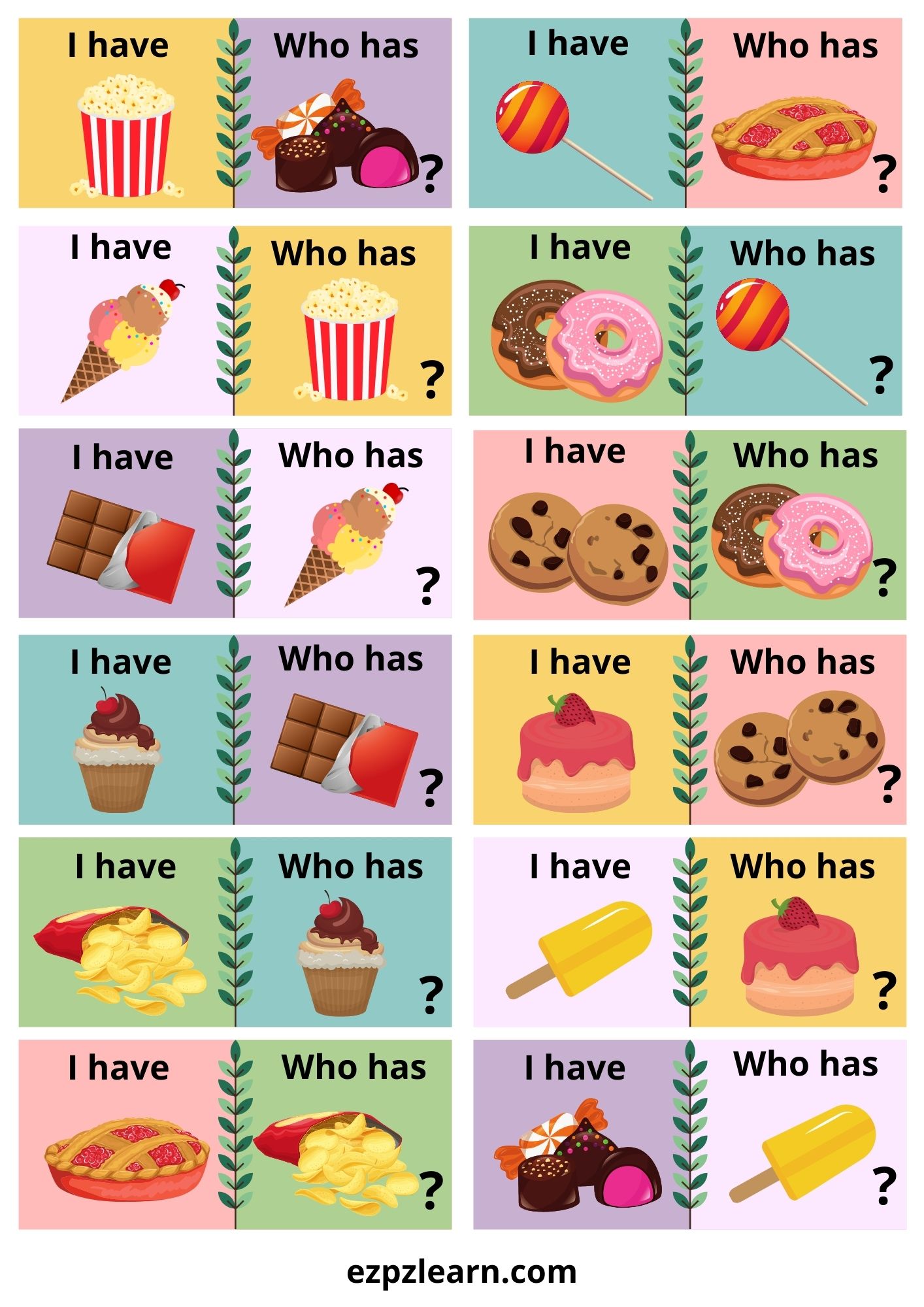 Snacks Desserts - Ezpzlearn.com