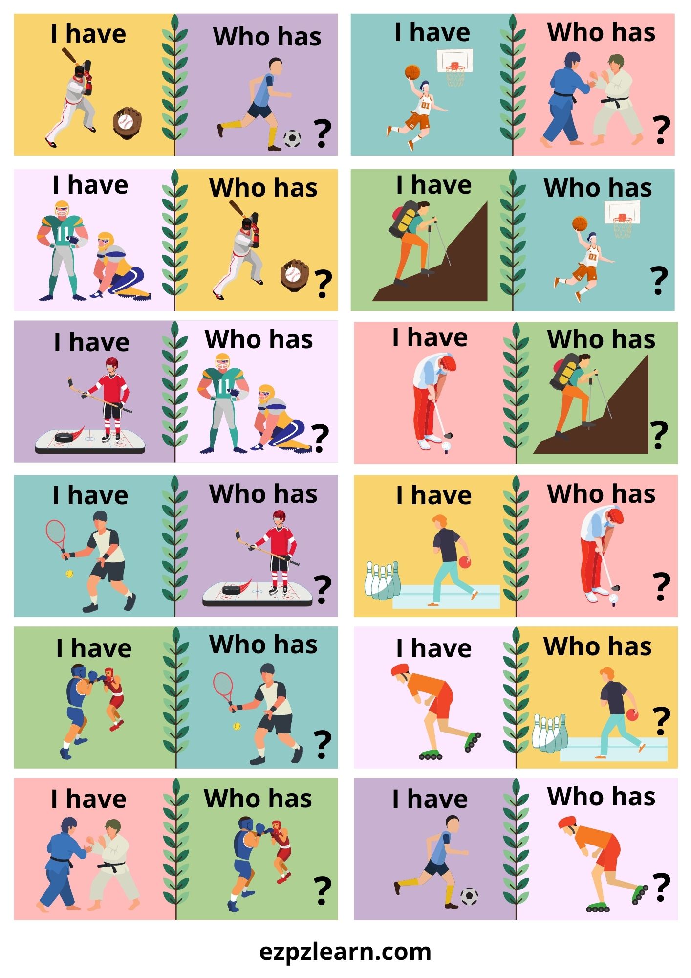 Sports2 I have Who has Game - Ezpzlearn.com