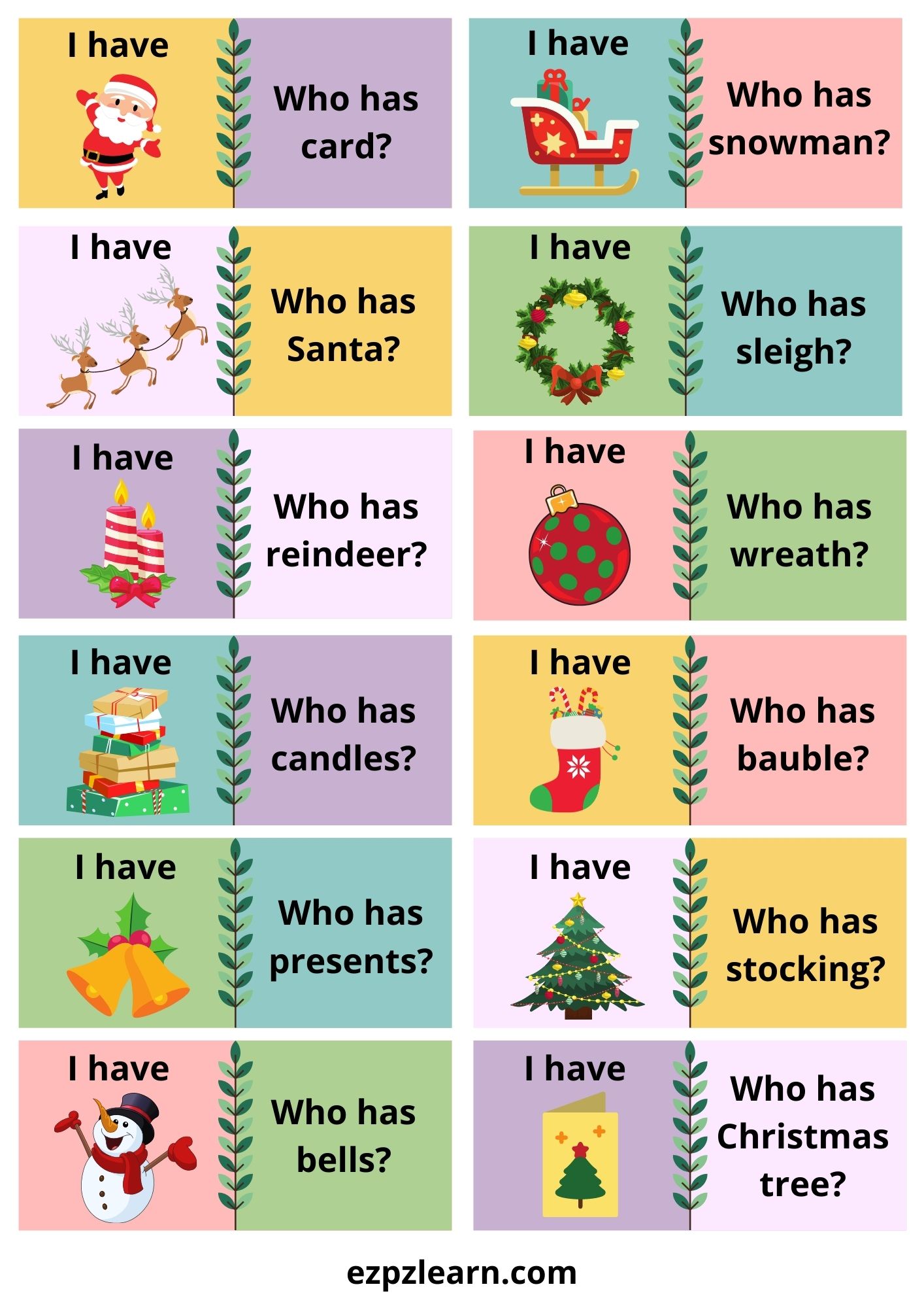 Christmas Who Has Game - Ezpzlearn.com