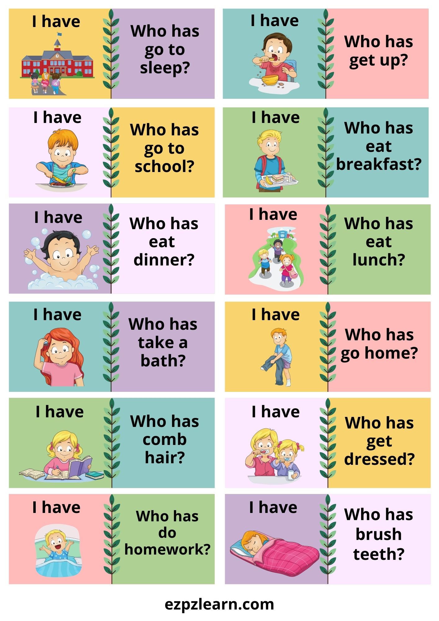 Daily Routine - Ezpzlearn.com