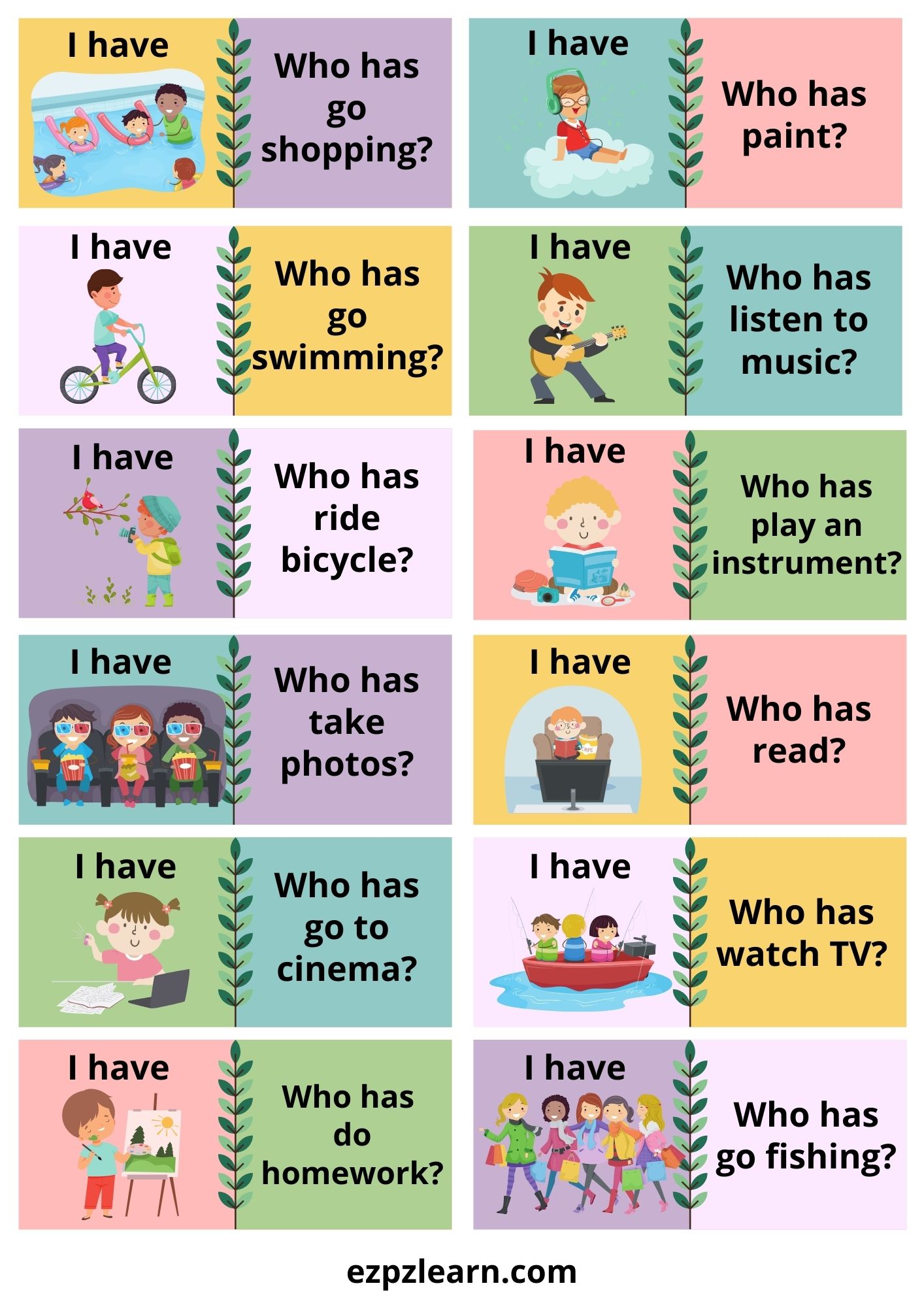 Free time Activities - Ezpzlearn.com