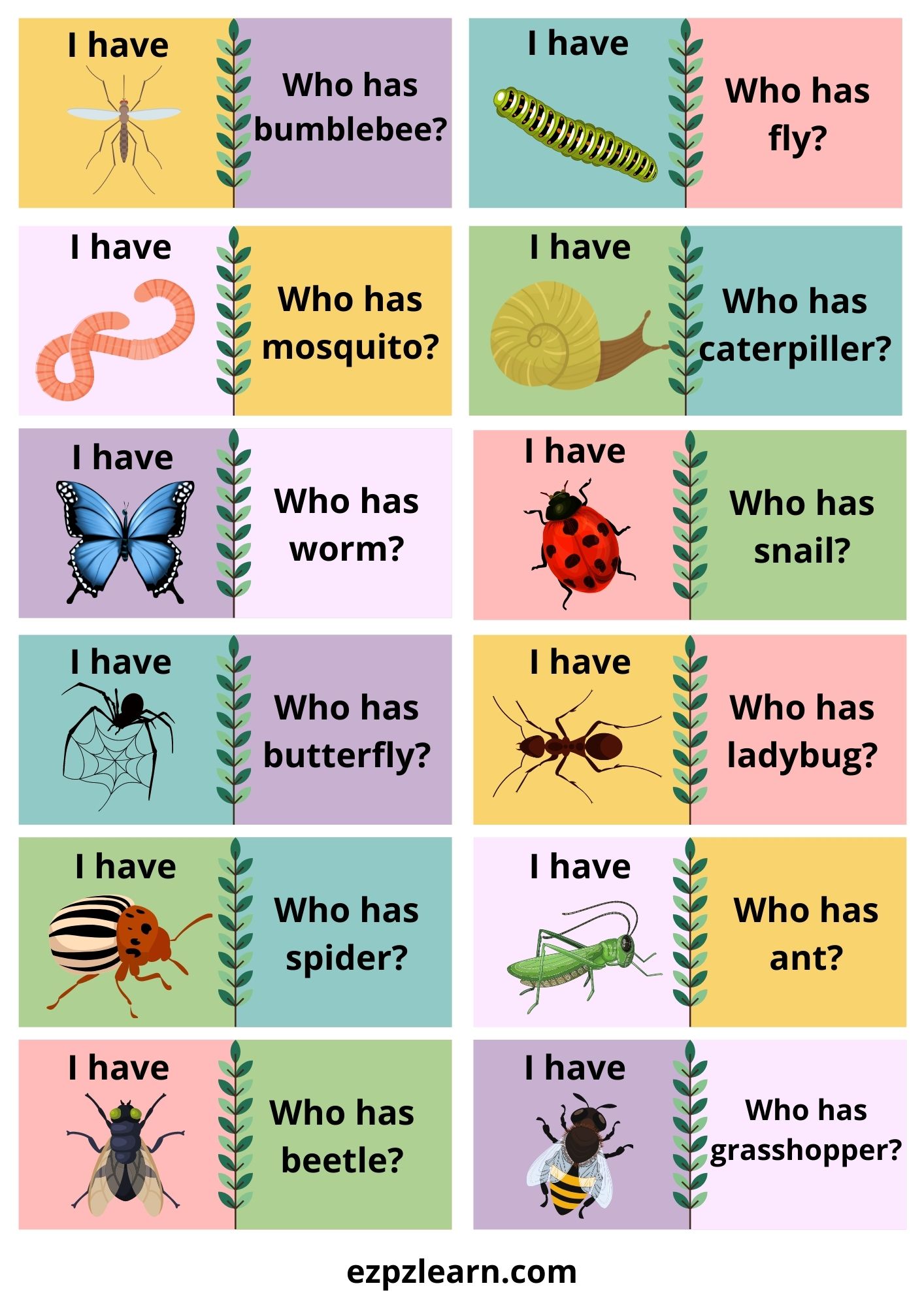Insects Bugs - Ezpzlearn.com