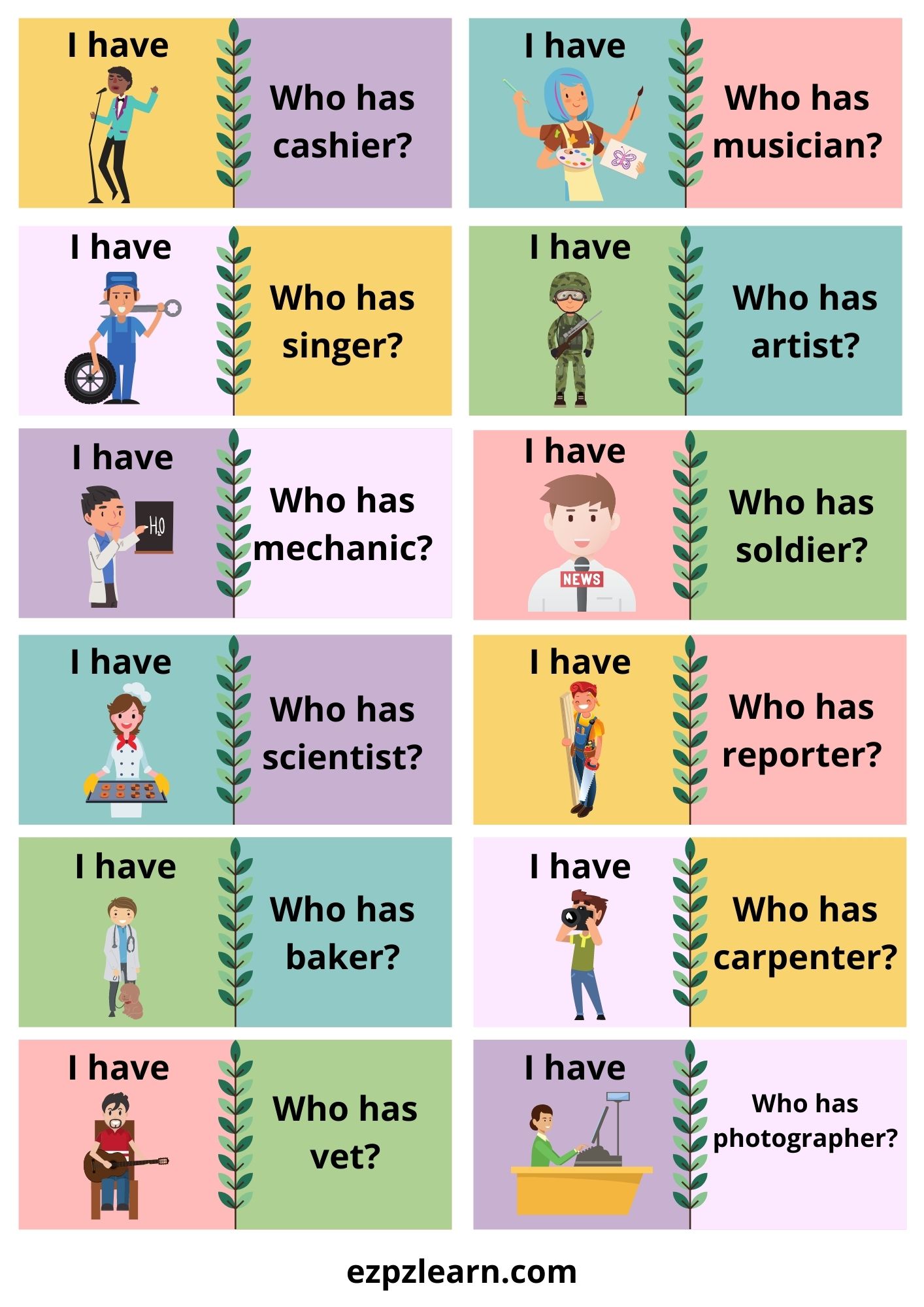Jobs2 Who Has Game - Ezpzlearn.com