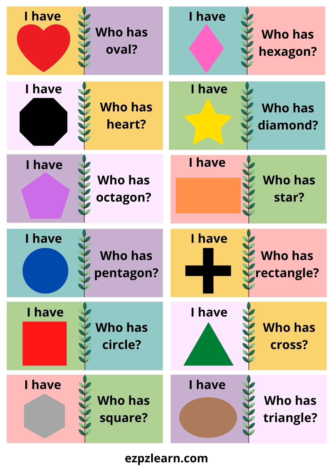 Shapes Who Has Game - Ezpzlearn.com