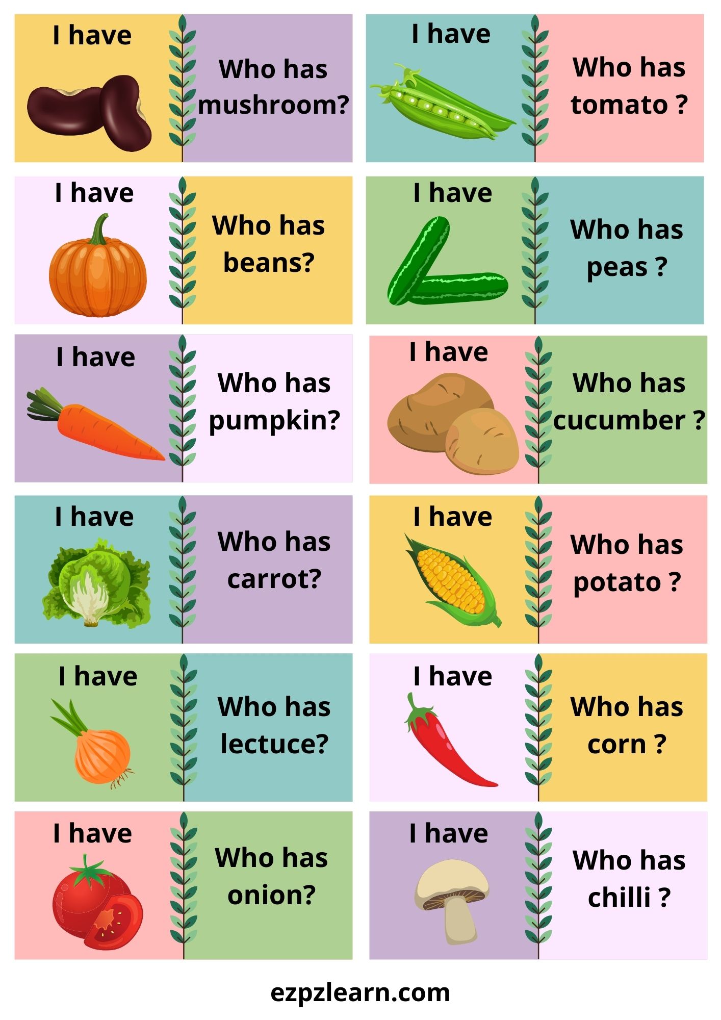 Vegetables - Ezpzlearn.com