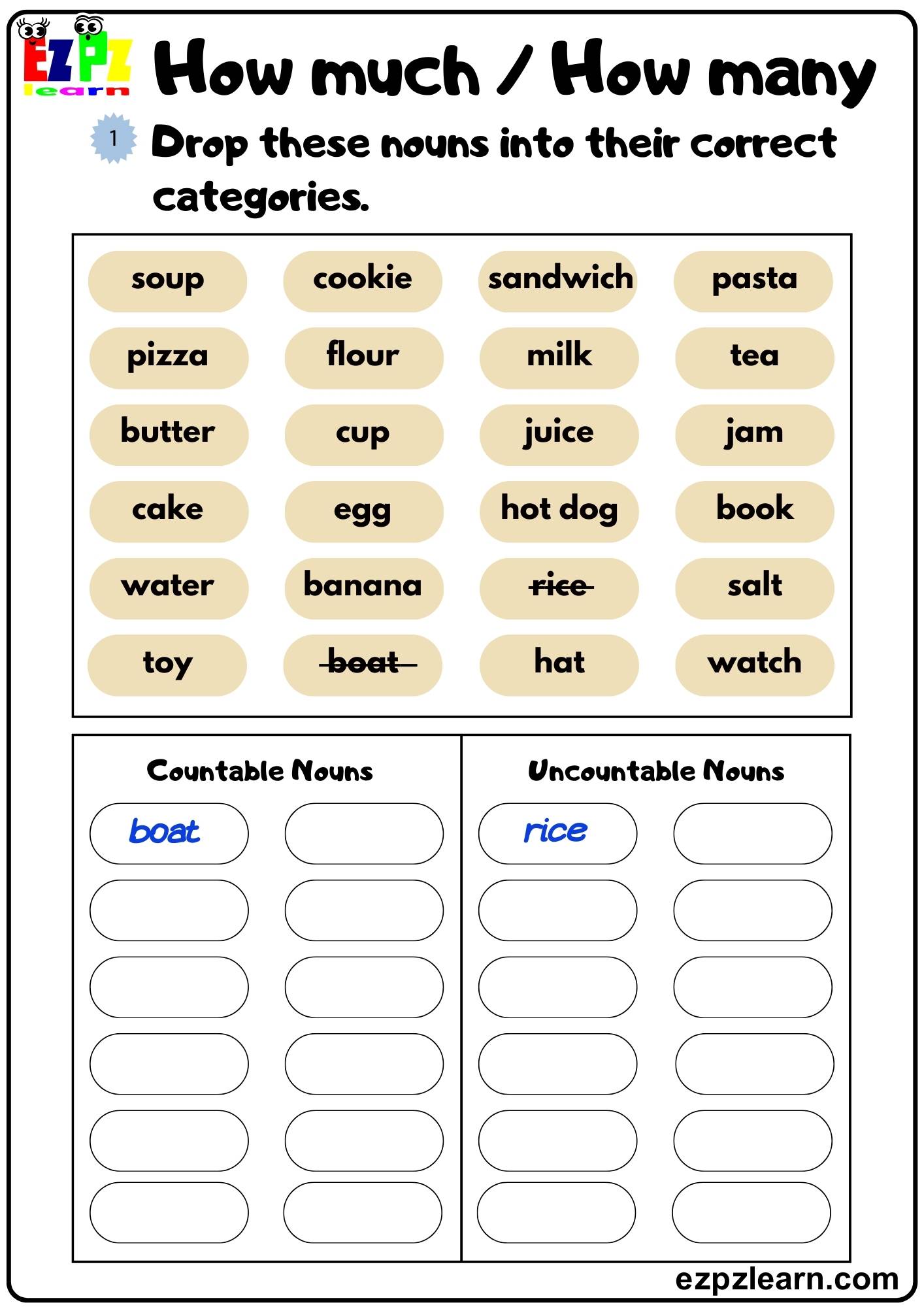 Countable and Uncountable Nouns - Ezpzlearn.com