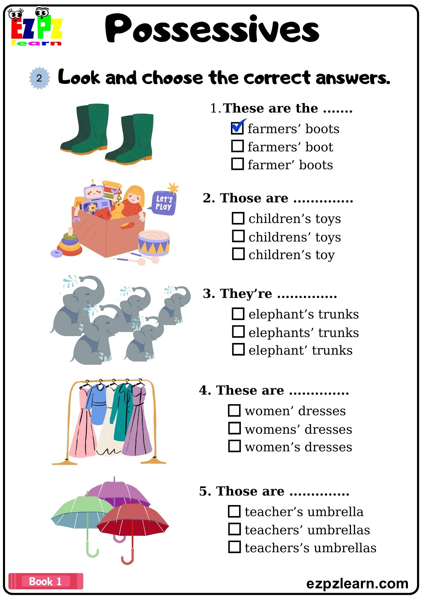 Possessives Look at the Pictures and Choose the Correct Answers Grammar ...