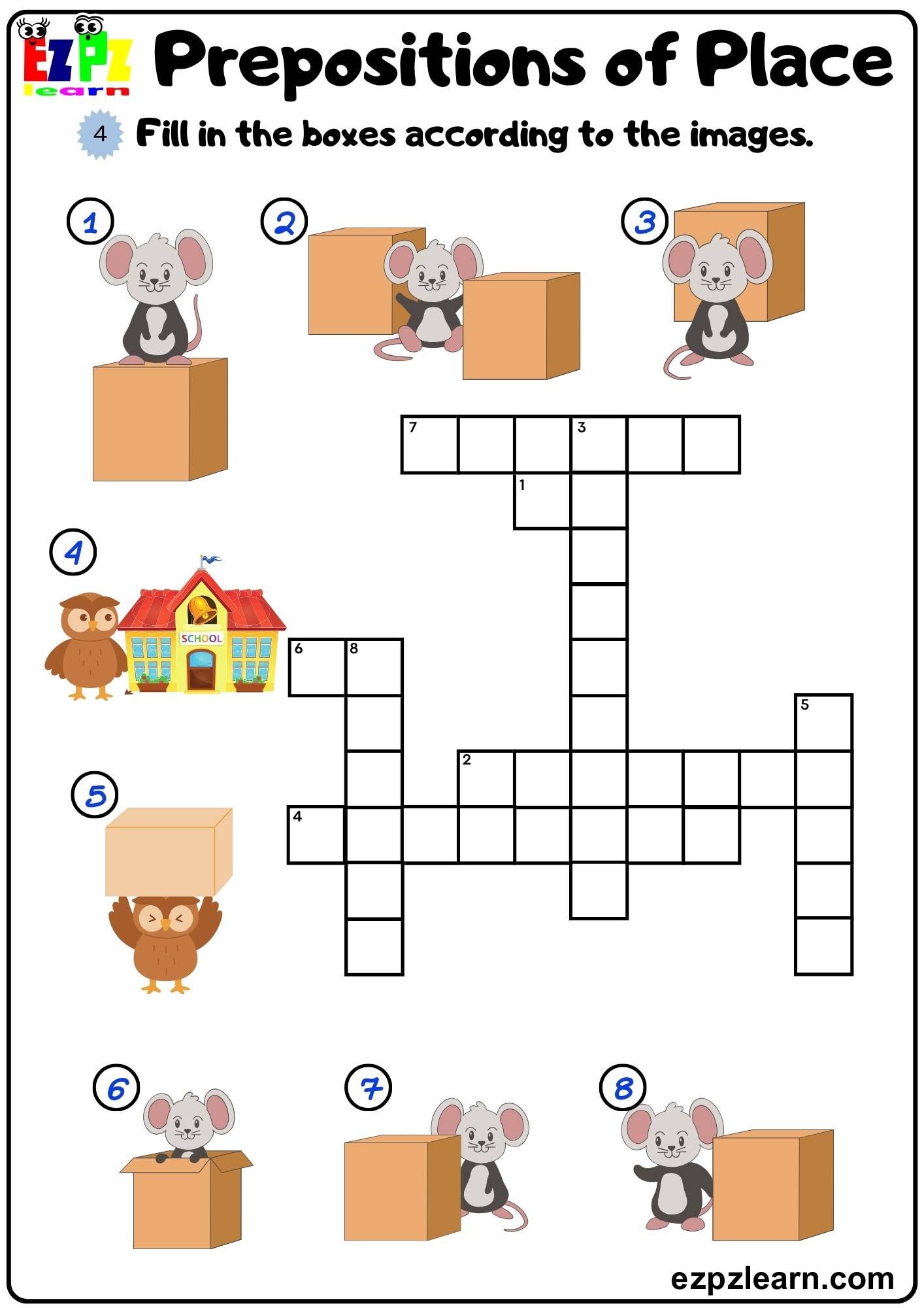 Prepositions of Place Crossword Grammar Activity for Kids Book1 pdf ...