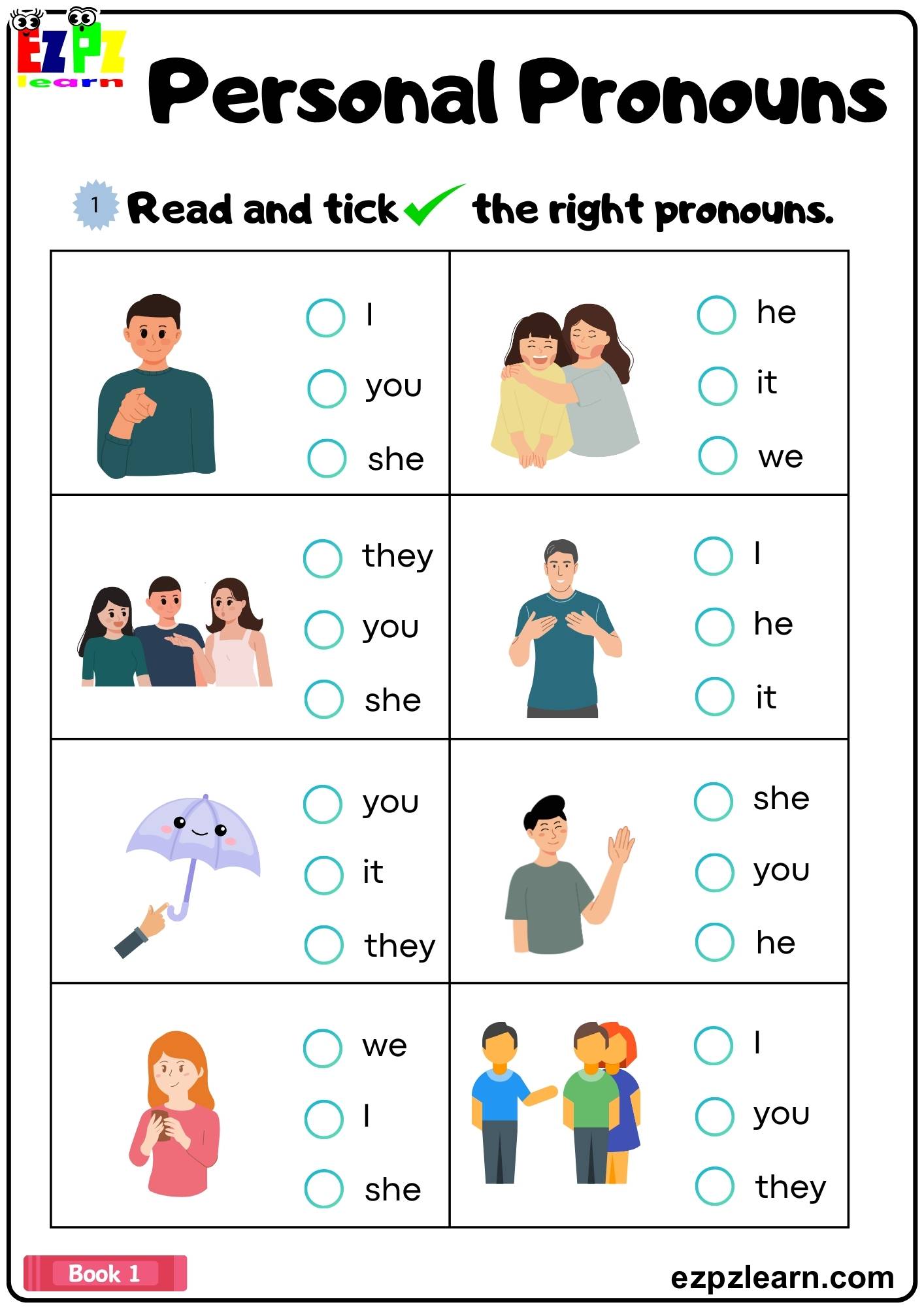 Personal Pronouns Read and Check the Correct Pronouns Grammar Worksheet ...