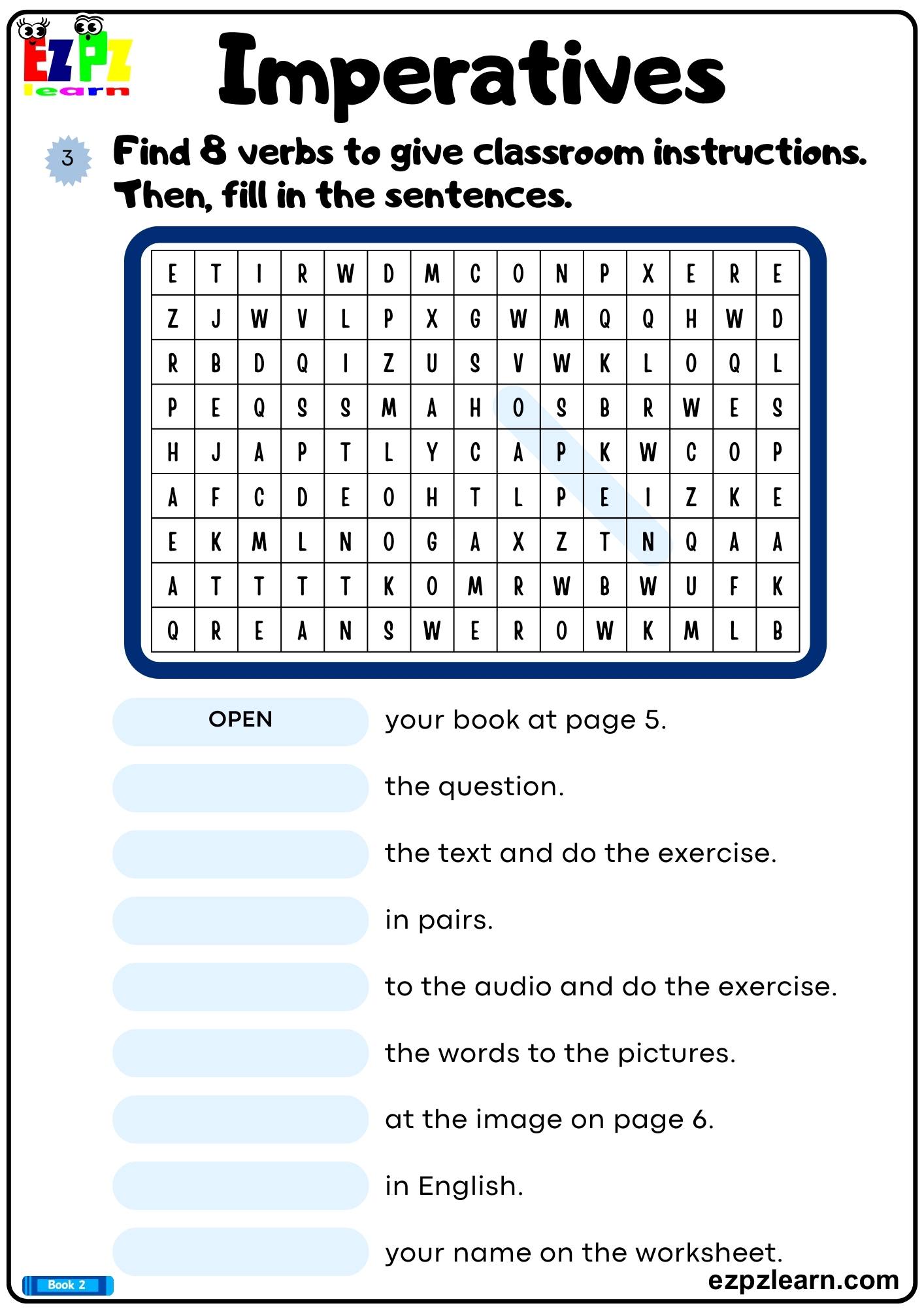 Imperatives Word Search and Answer Grammar Worksheet Bk2 pdf ...