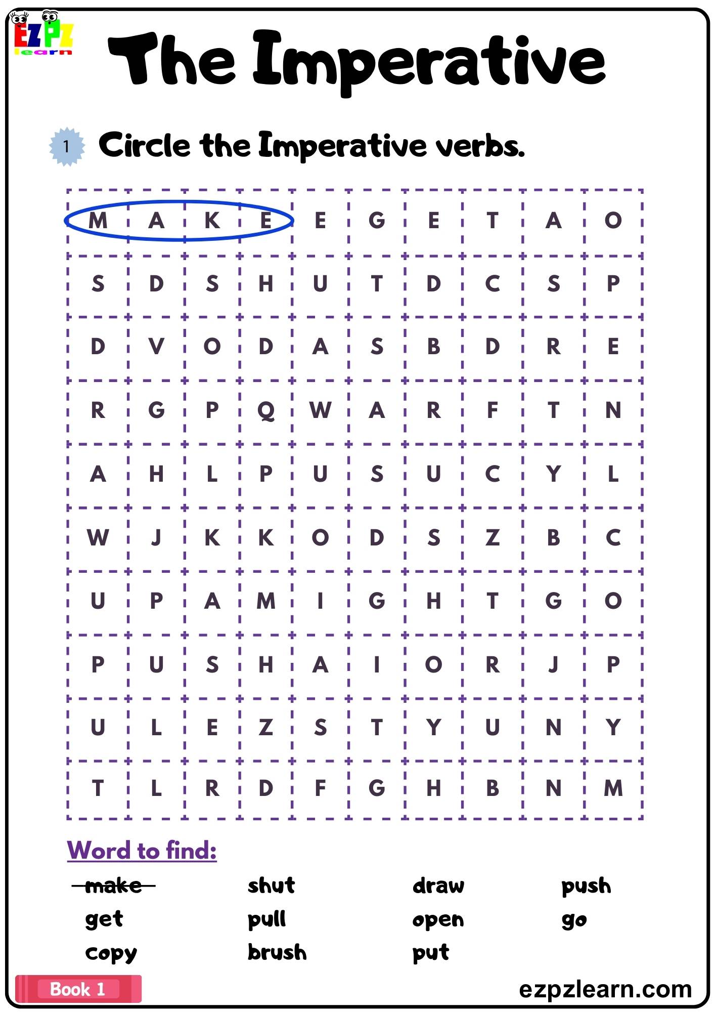 The Imperative Word Search Grammar Worksheet Book 1 pdf - Ezpzlearn.com