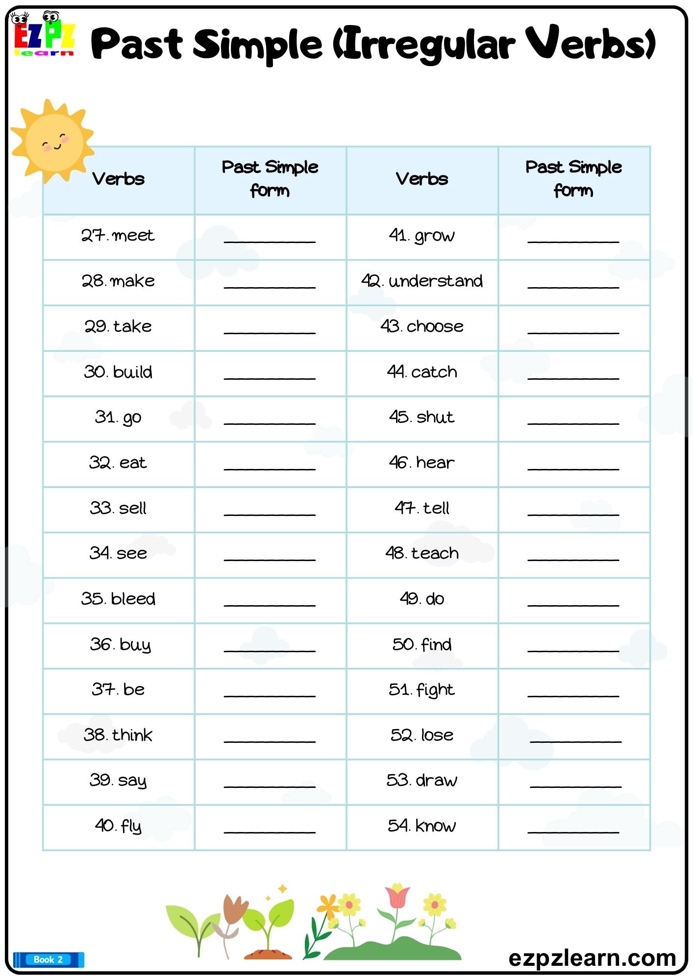 Simple Past Irregular Verbs Write the verbs in the simple past form ...