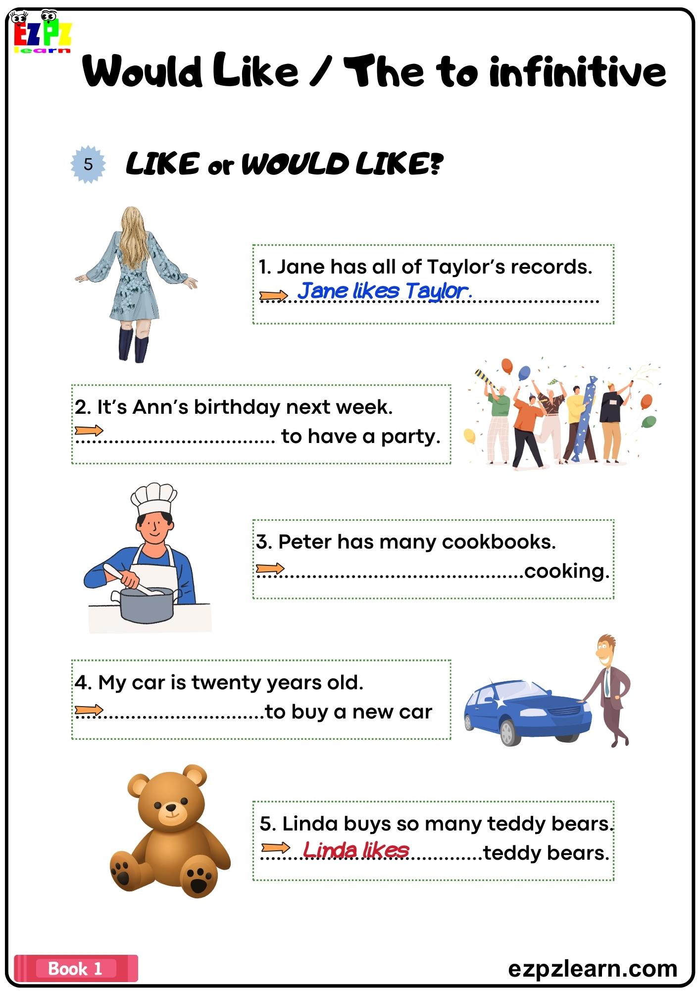 Would Like To Infinitive Write the Sentences Grammar Activity Bk1 Free ...