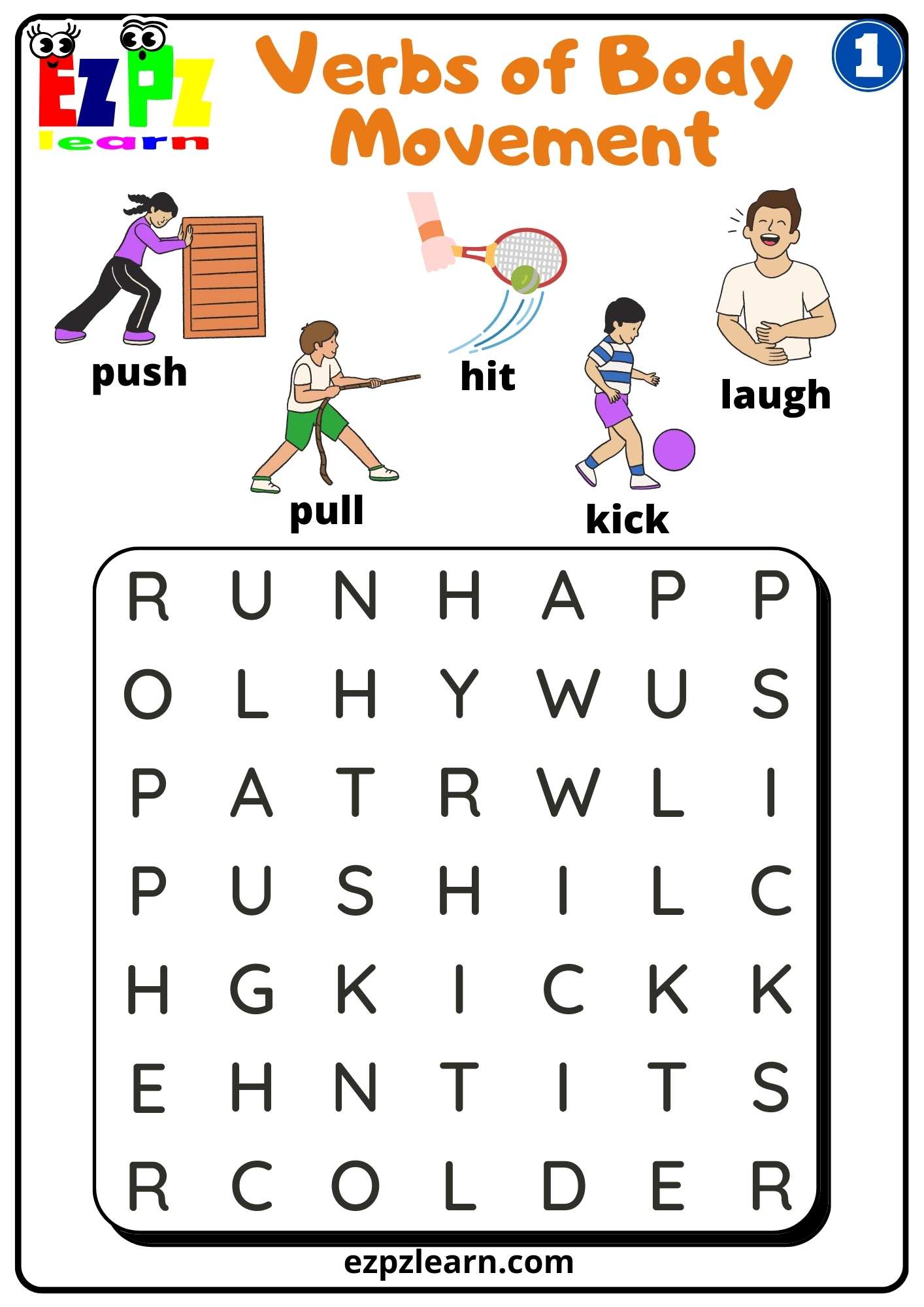 Group 1 Verbs of Body Movement Word Search free PDF Download for ...