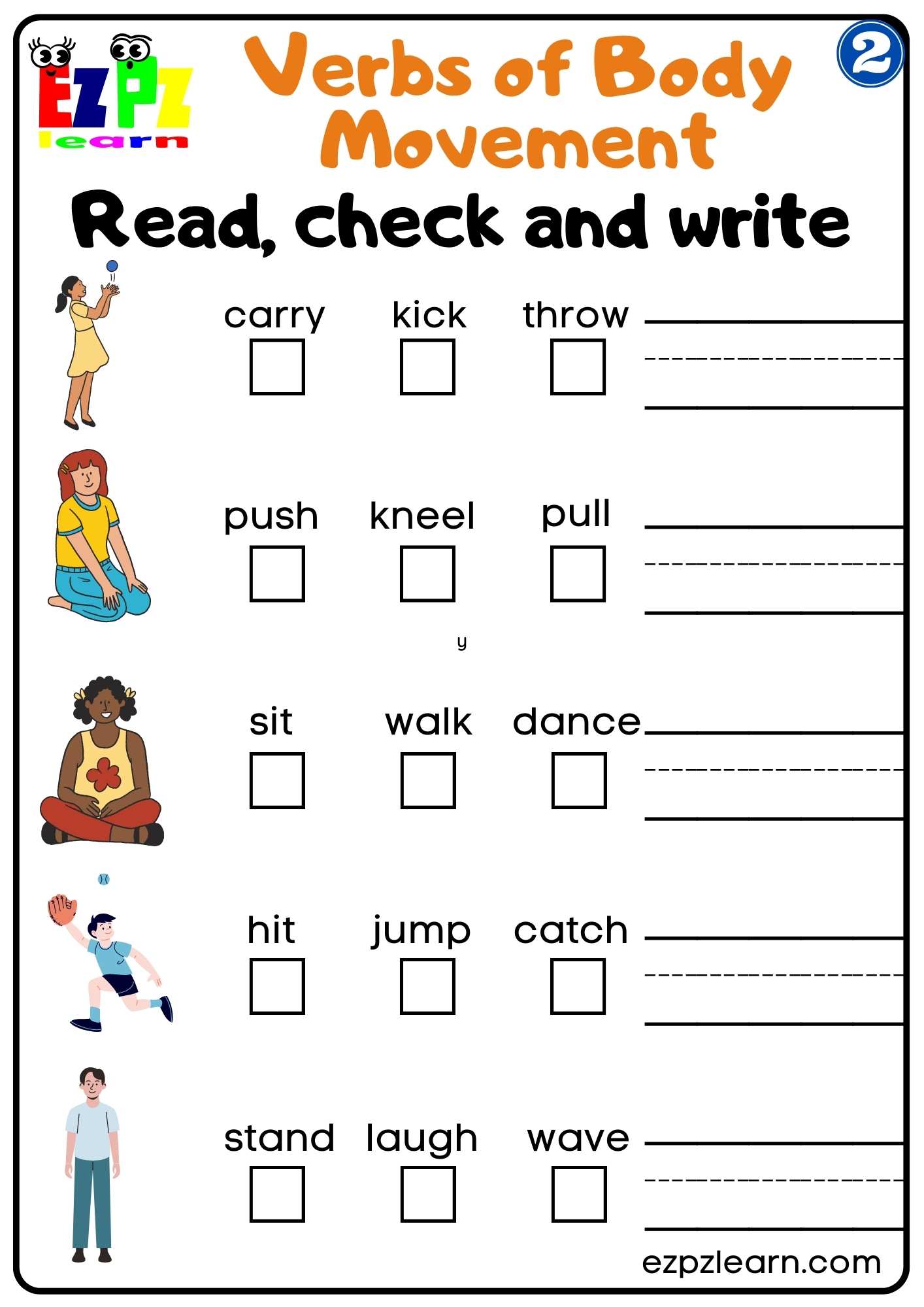 Group 2 Verbs of Body Movement Read Check and Write free PDF Download ...