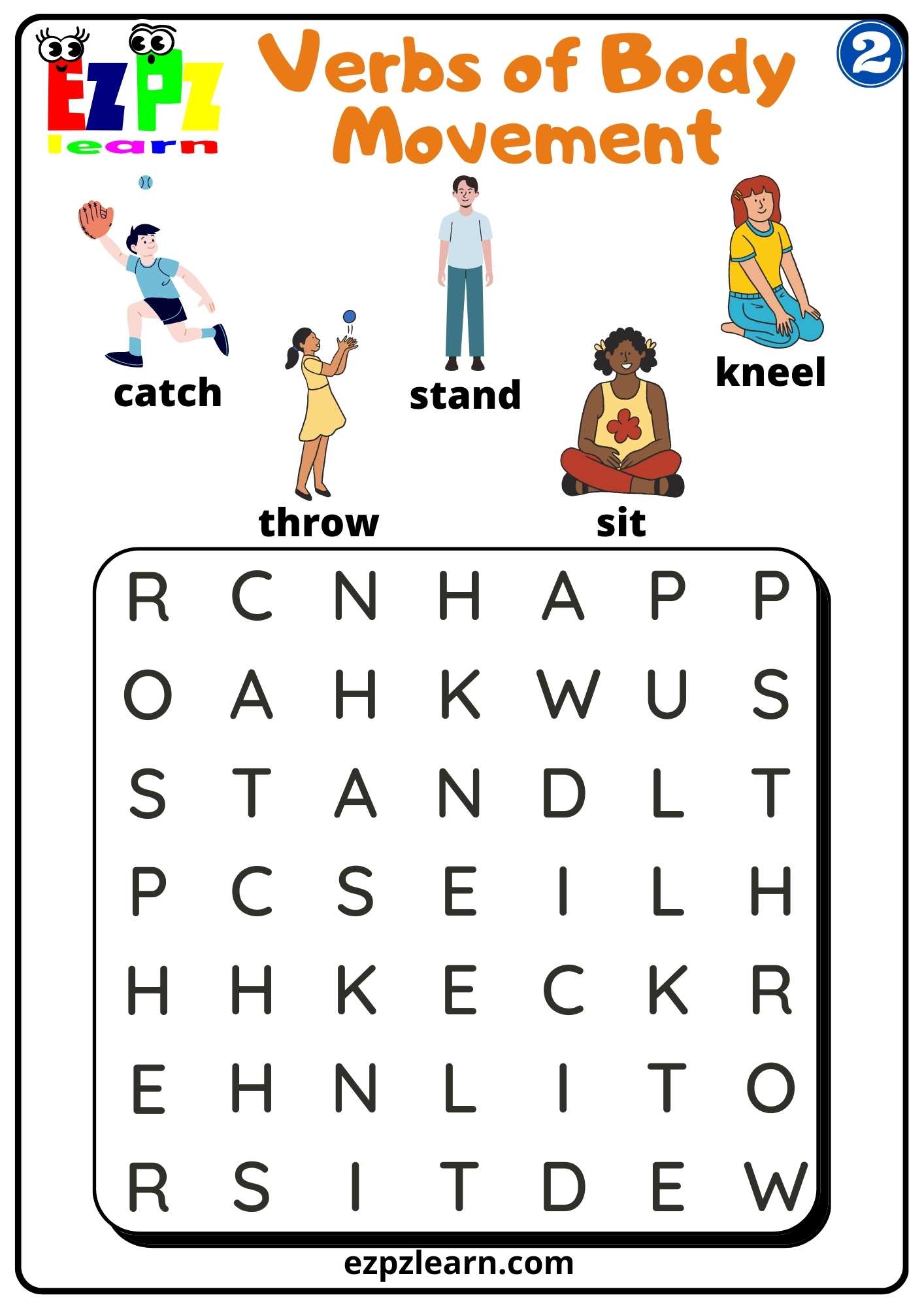 Group 2 Verbs of Body Movement Word Search free PDF Download for ...