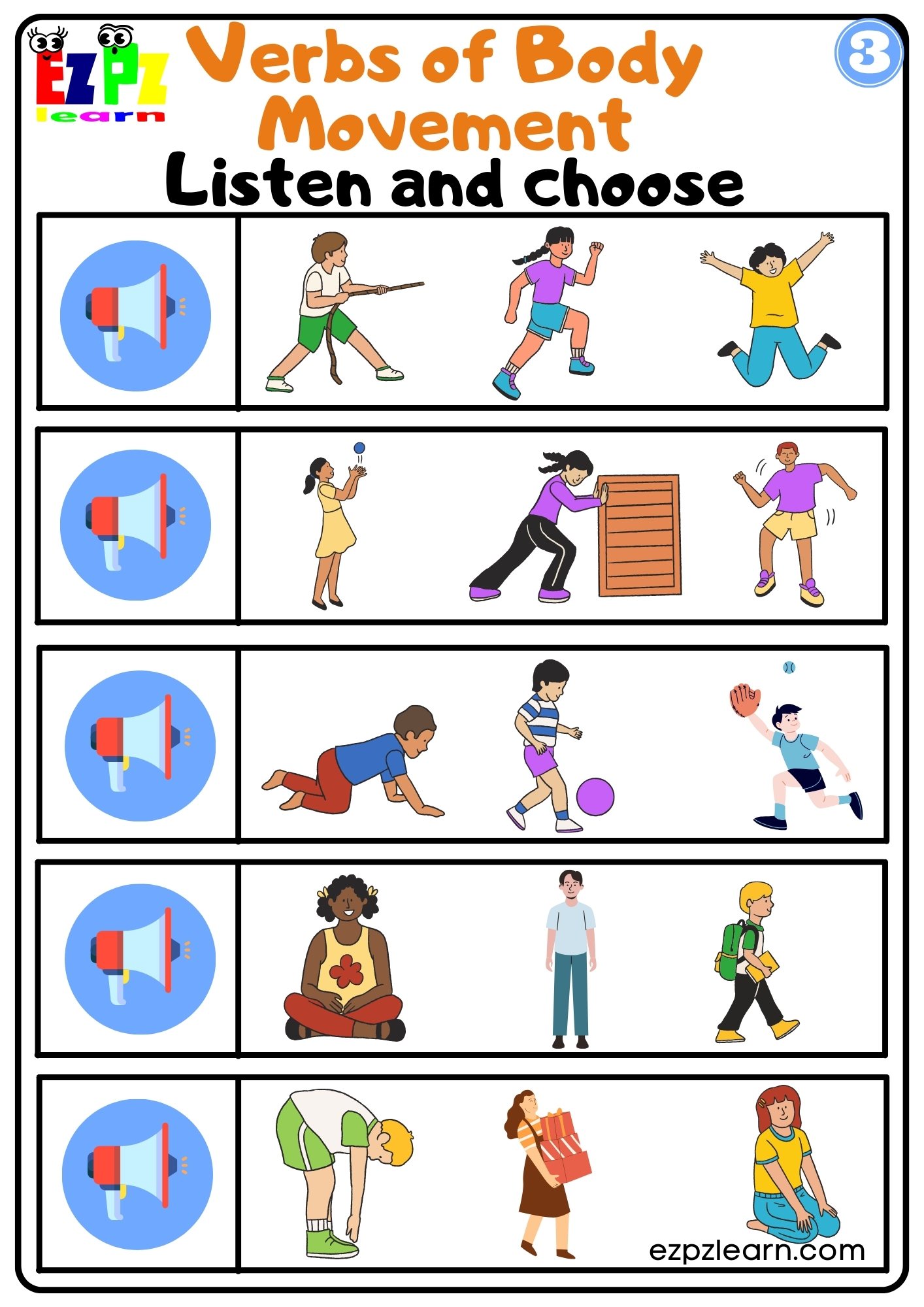 Verbs of Body Movement Interactive Vocabulary Worksheet Listen and ...