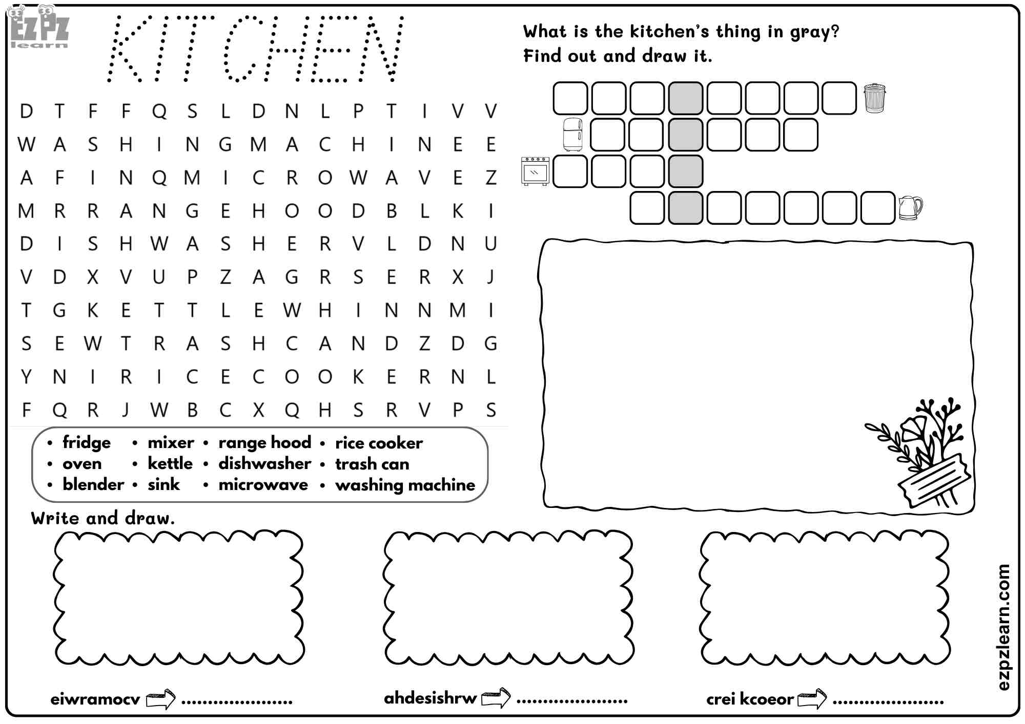 Kitchen Vocabulary For Kids. Includes: Word Search, Word Scramble and ...