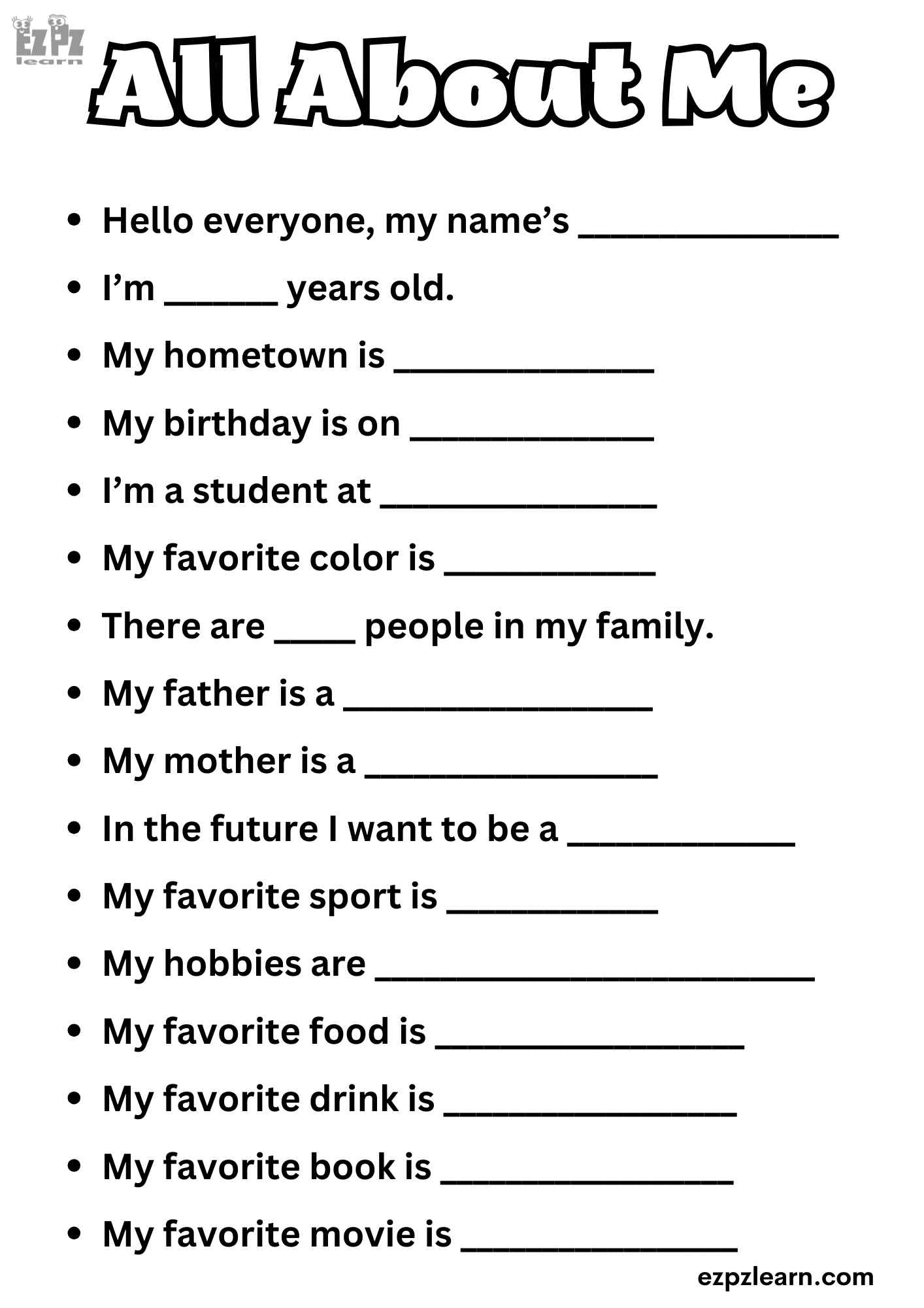Self Introduction All About Me Drawing Activity For Preschool And