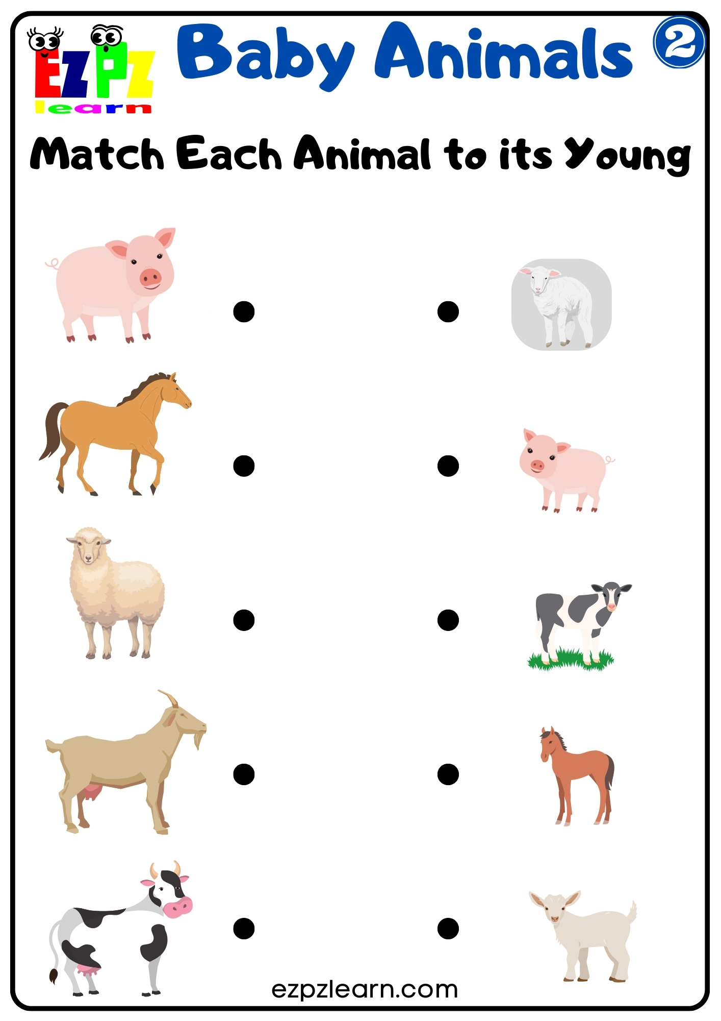 Baby Animals Vocabulary Read and Match Animals to Their Young Activity ...